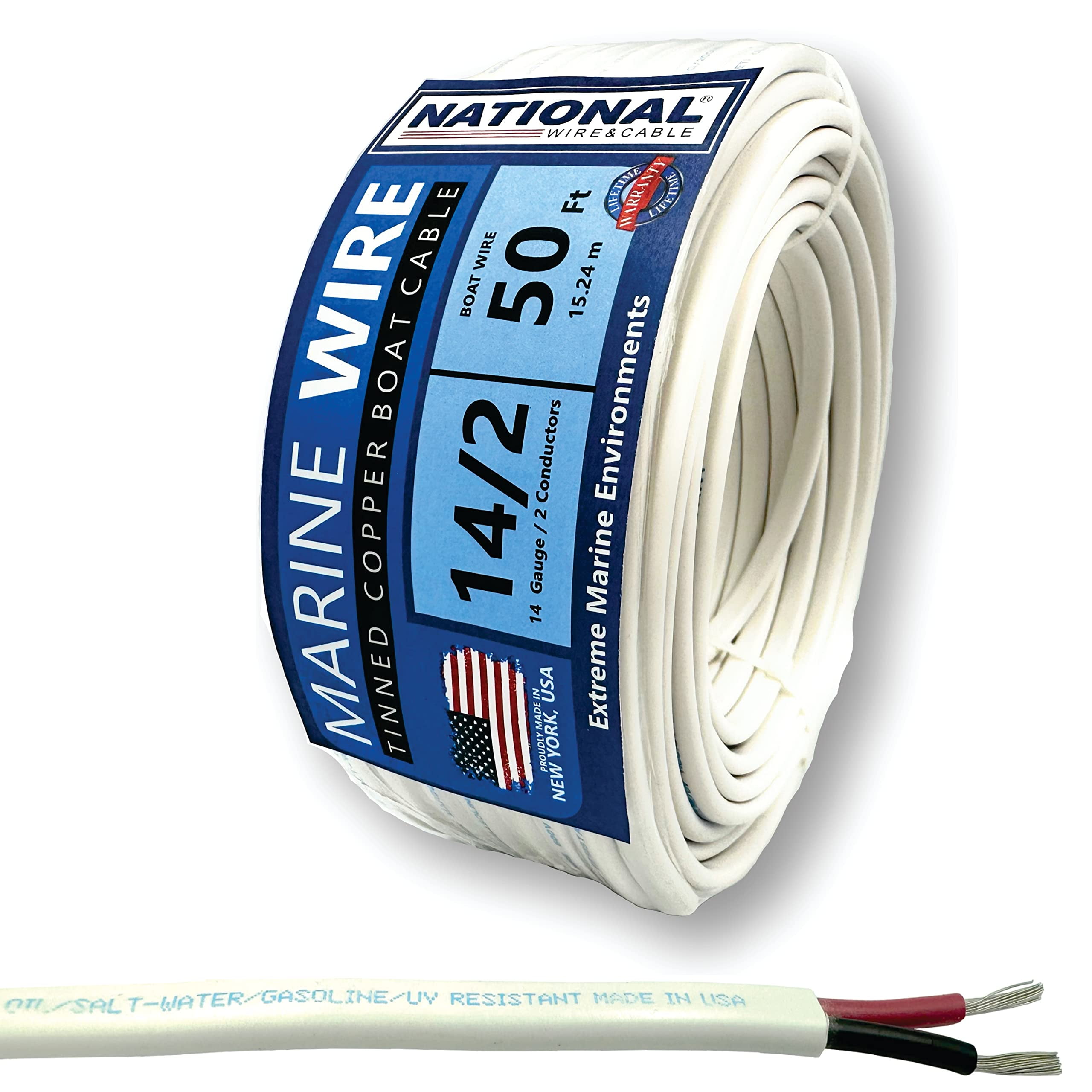 NATIONAL Wire&Cable - 14 Gauge 2 Conductor Marine Wire - 50 Ft - Made ...