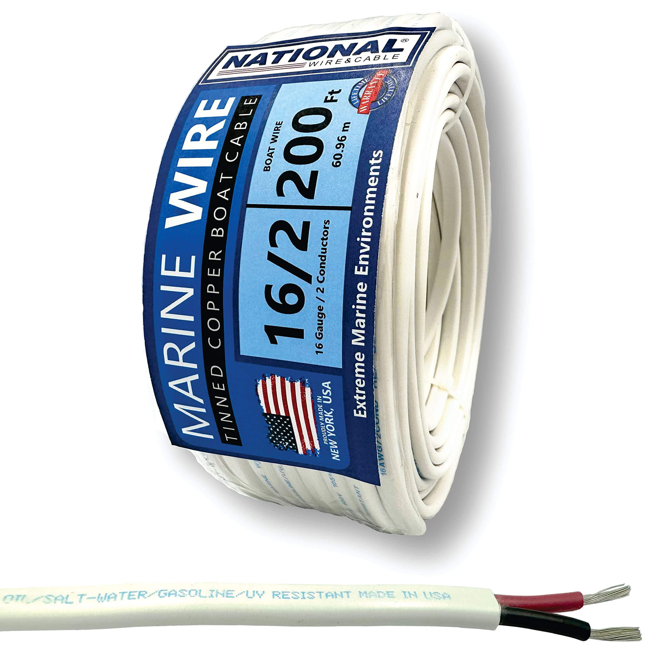 NATIONAL Wire&Cable - 16 Gauge 2 Conductor Marine Wire - 200 Ft - Made ...