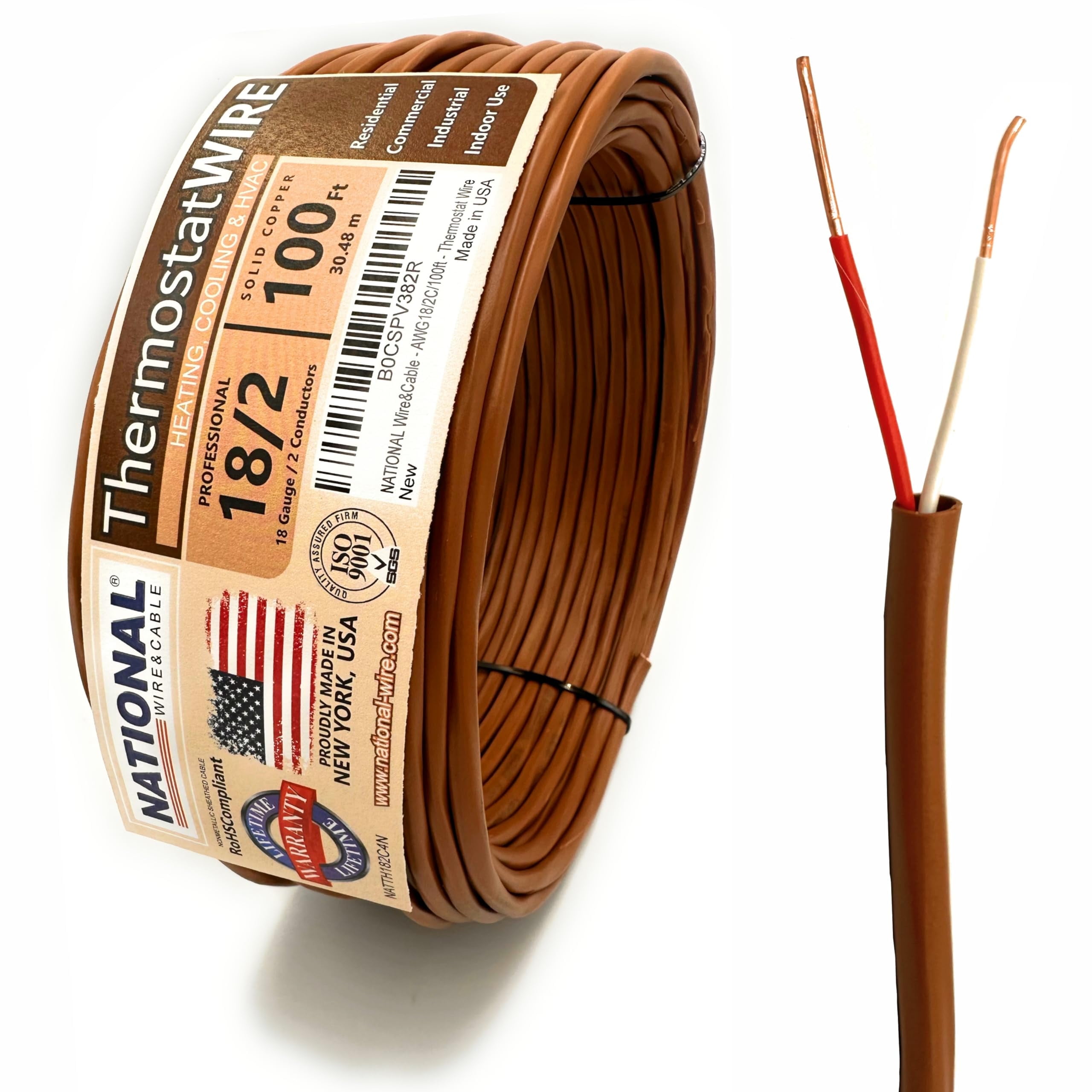 NATIONAL Wire&Cable - 18 Gauge 2 Conductor - 100Ft. - Thermostat Wire ...