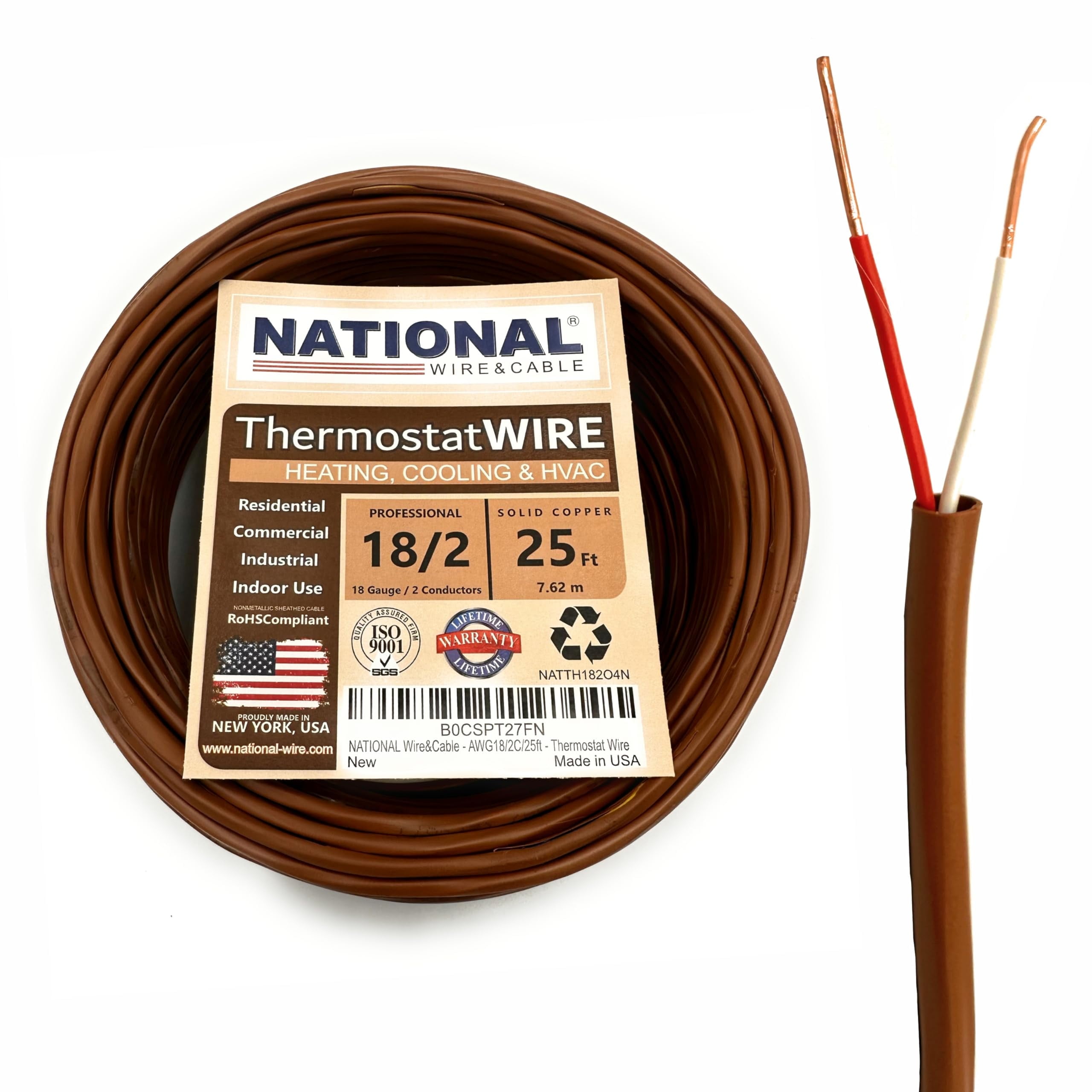 NATIONAL Wire&Cable - 18 Gauge 2 Conductor - 25Ft. - Thermostat Wire ...