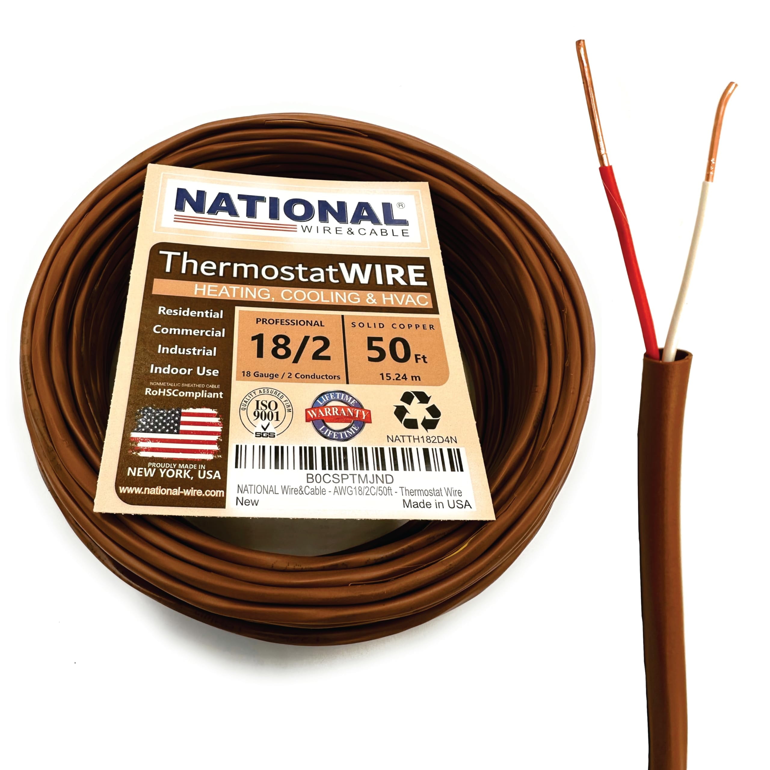 NATIONAL Wire&Cable - 18 Gauge 2 Conductor - 50Ft. - Thermostat Wire ...