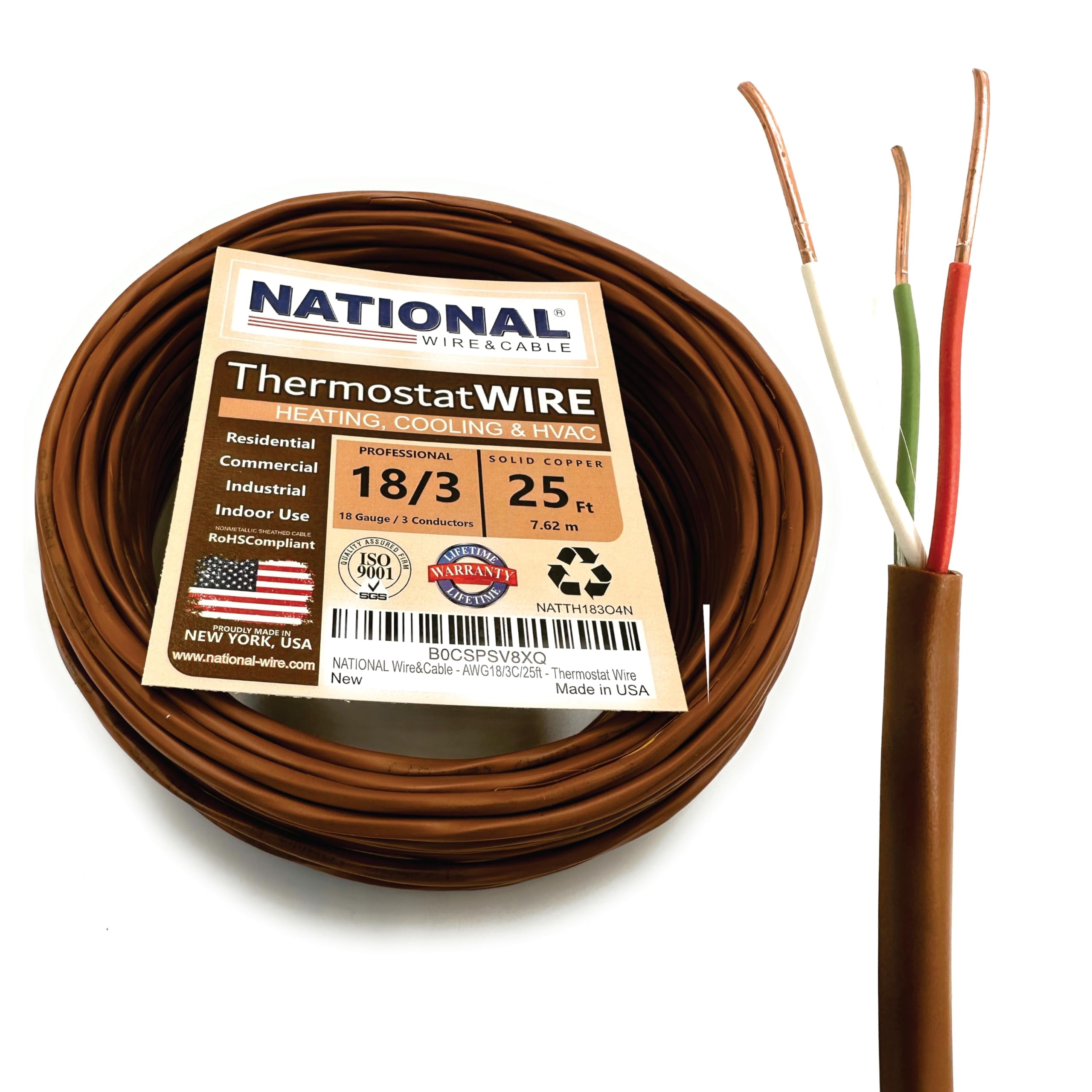 NATIONAL Wire&Cable - 18 Gauge 3 Conductor - 25Ft. - Thermostat Wire ...