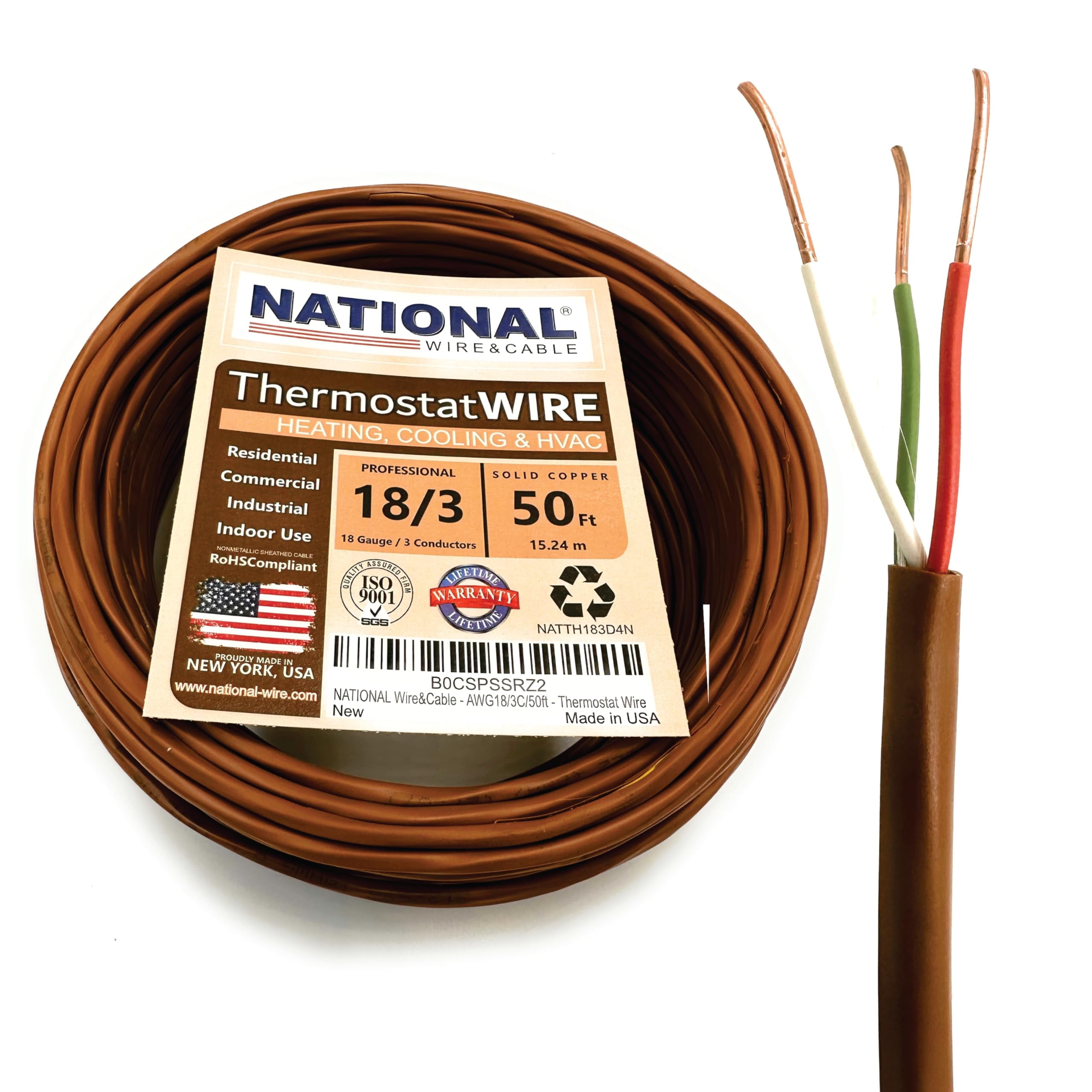 NATIONAL Wire&Cable - 18 Gauge 3 Conductor - 50Ft. - Thermostat Wire ...