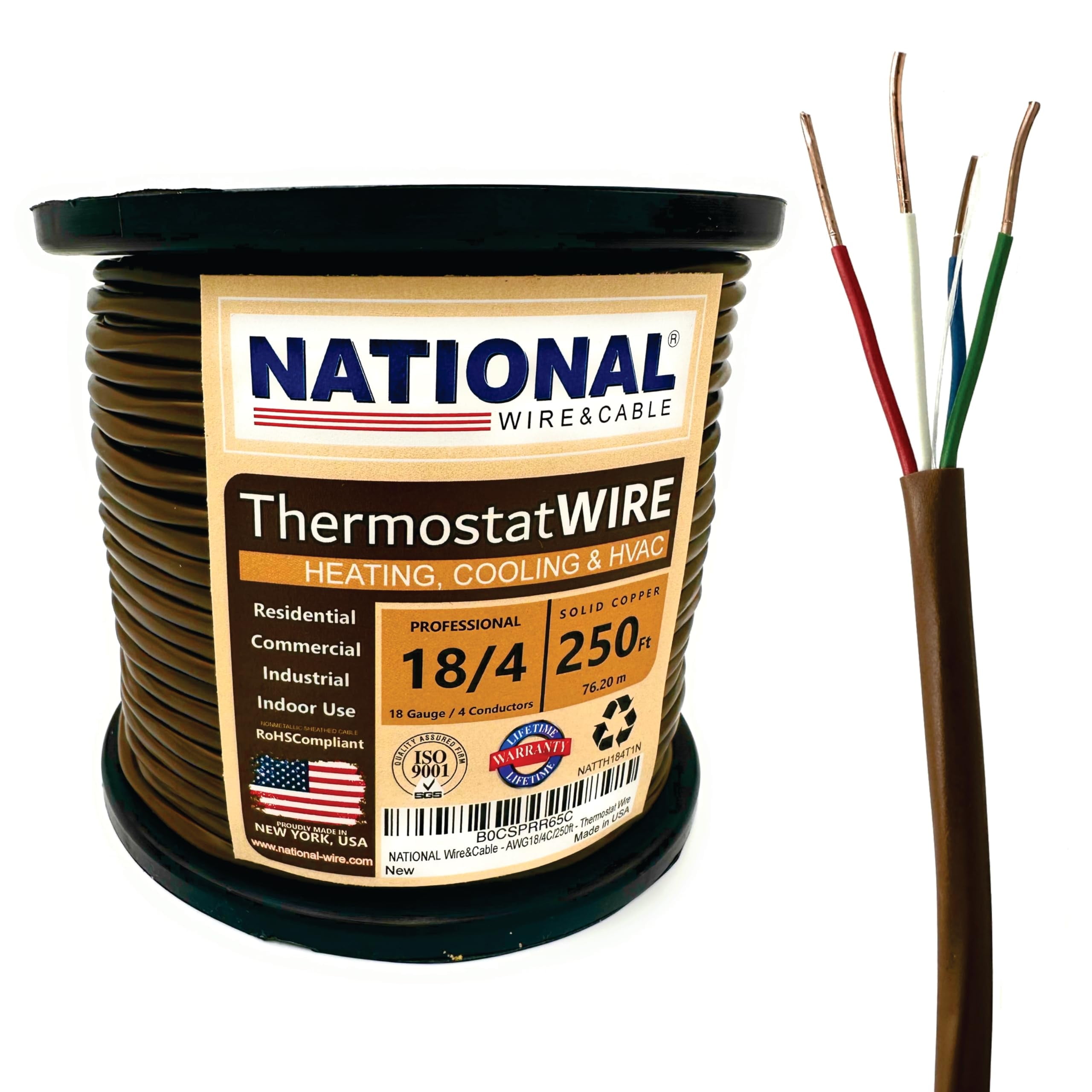 NATIONAL Wire&Cable - 18 Gauge 4 Conductor - 250Ft. - Thermostat Wire ...