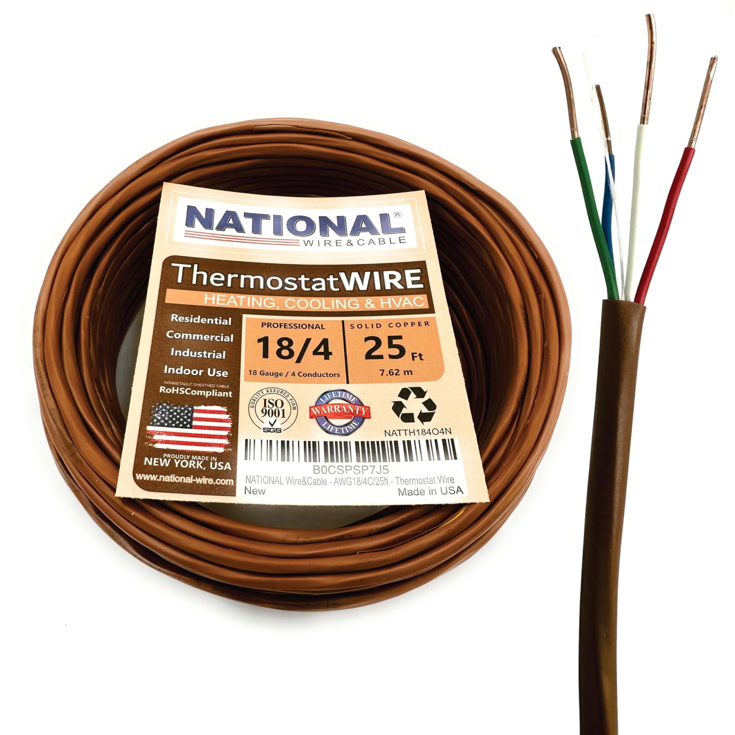 NATIONAL Wire&Cable - 18 Gauge 4 Conductor - 25Ft. - Thermostat Wire ...