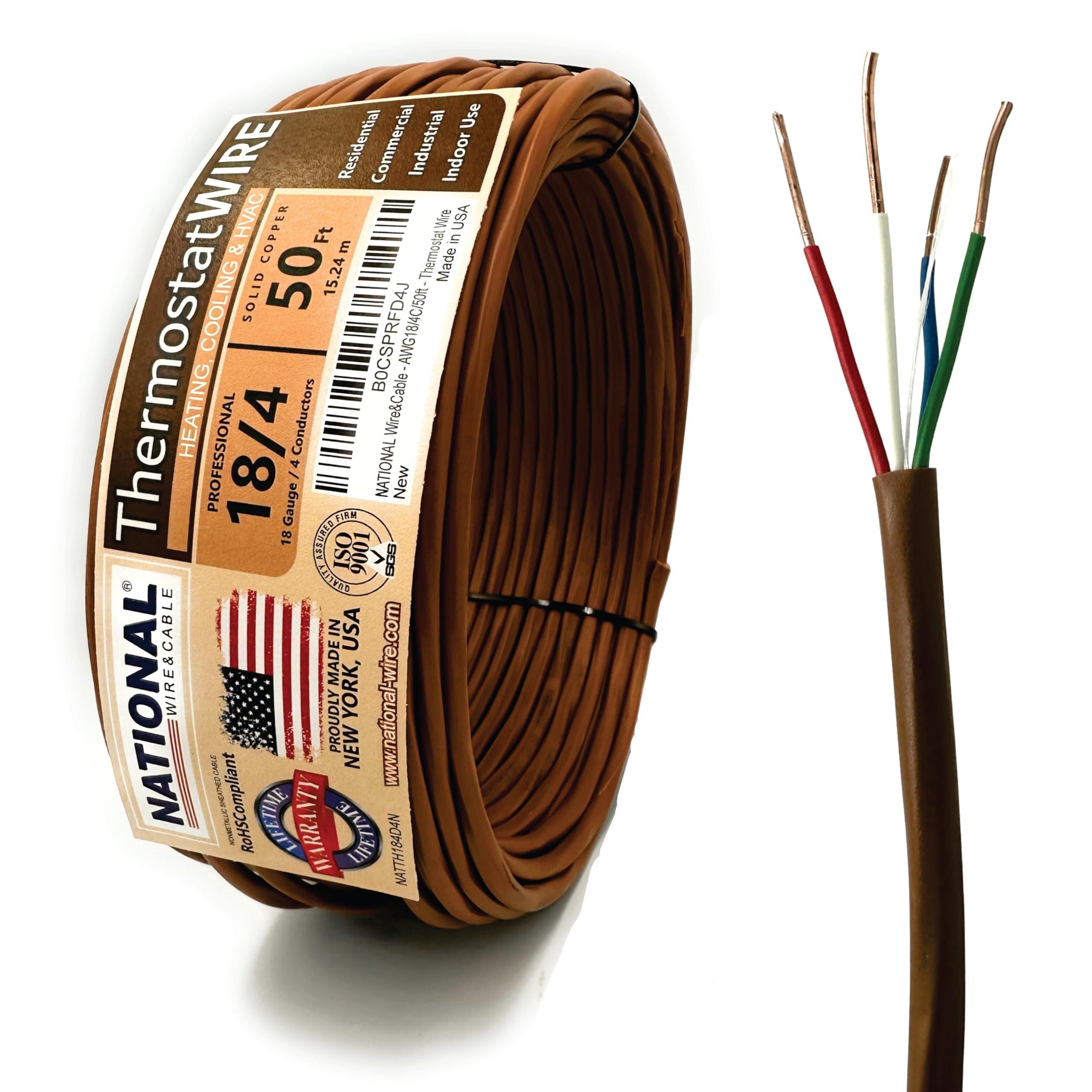 NATIONAL Wire&Cable - 18 Gauge 4 Conductor - 50Ft. - Thermostat Wire ...