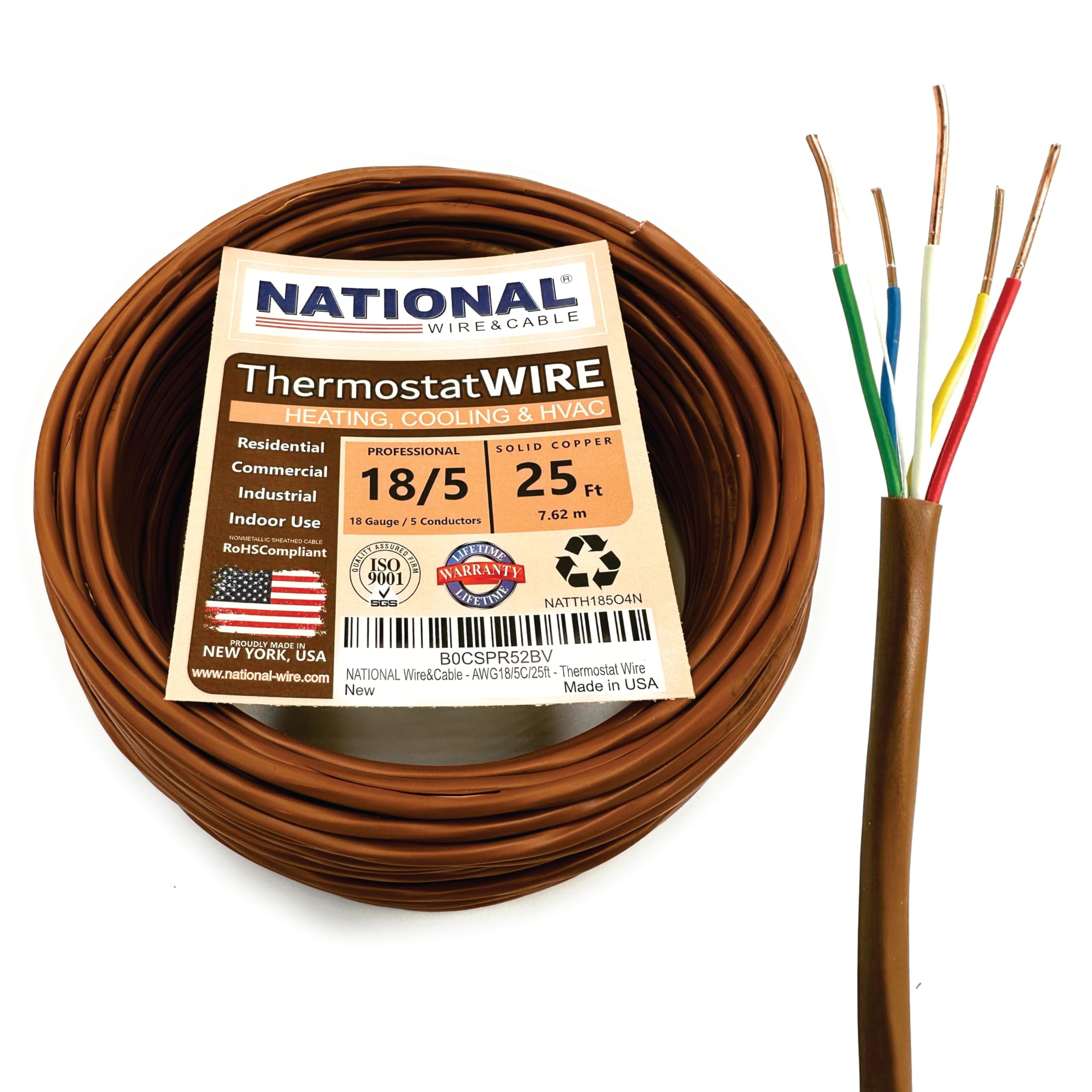 NATIONAL Wire&Cable - 18 Gauge 5 Conductor - 25Ft. - Thermostat Wire ...