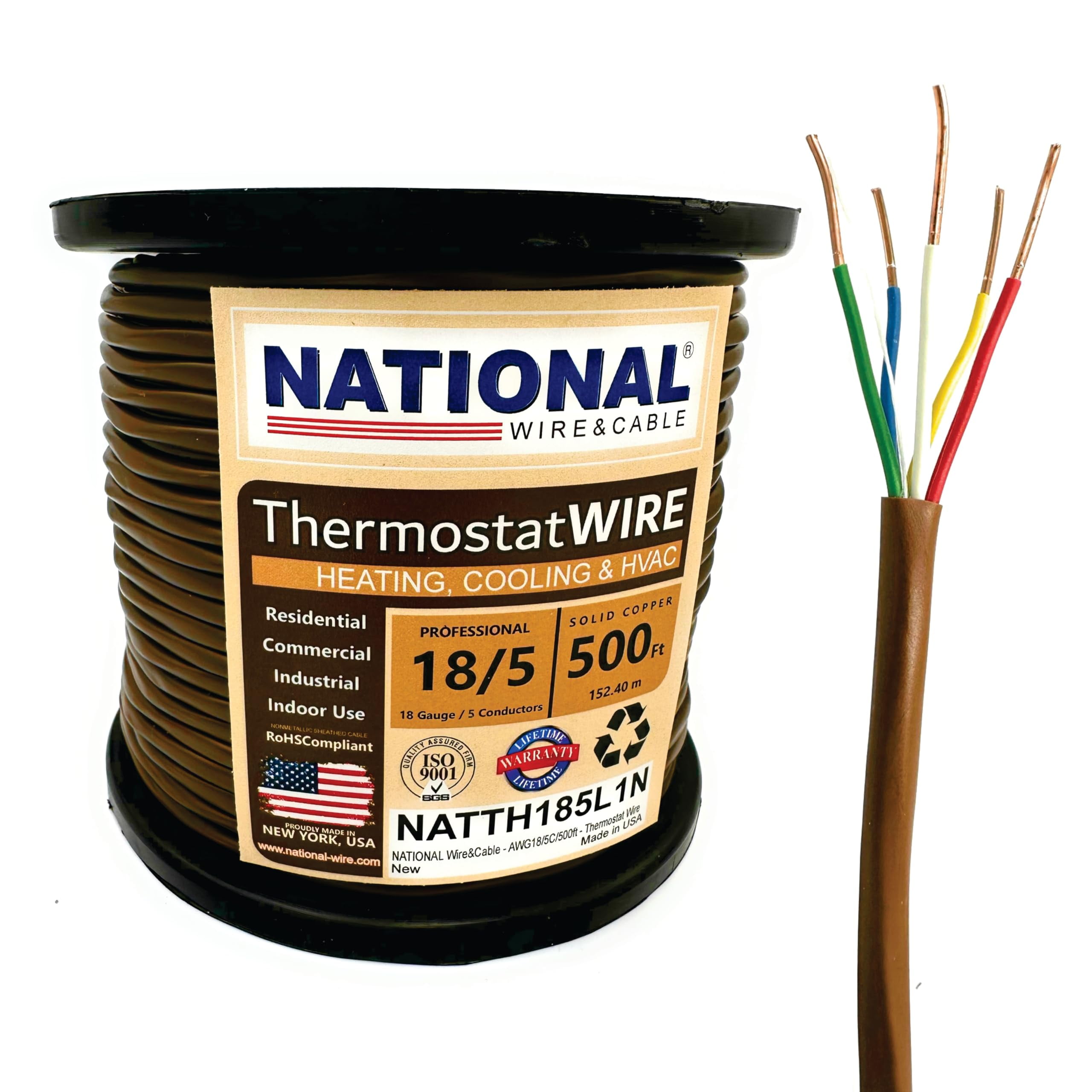 NATIONAL Wire&Cable - 18 Gauge 5 Conductor - 500Ft. - Thermostat Wire ...