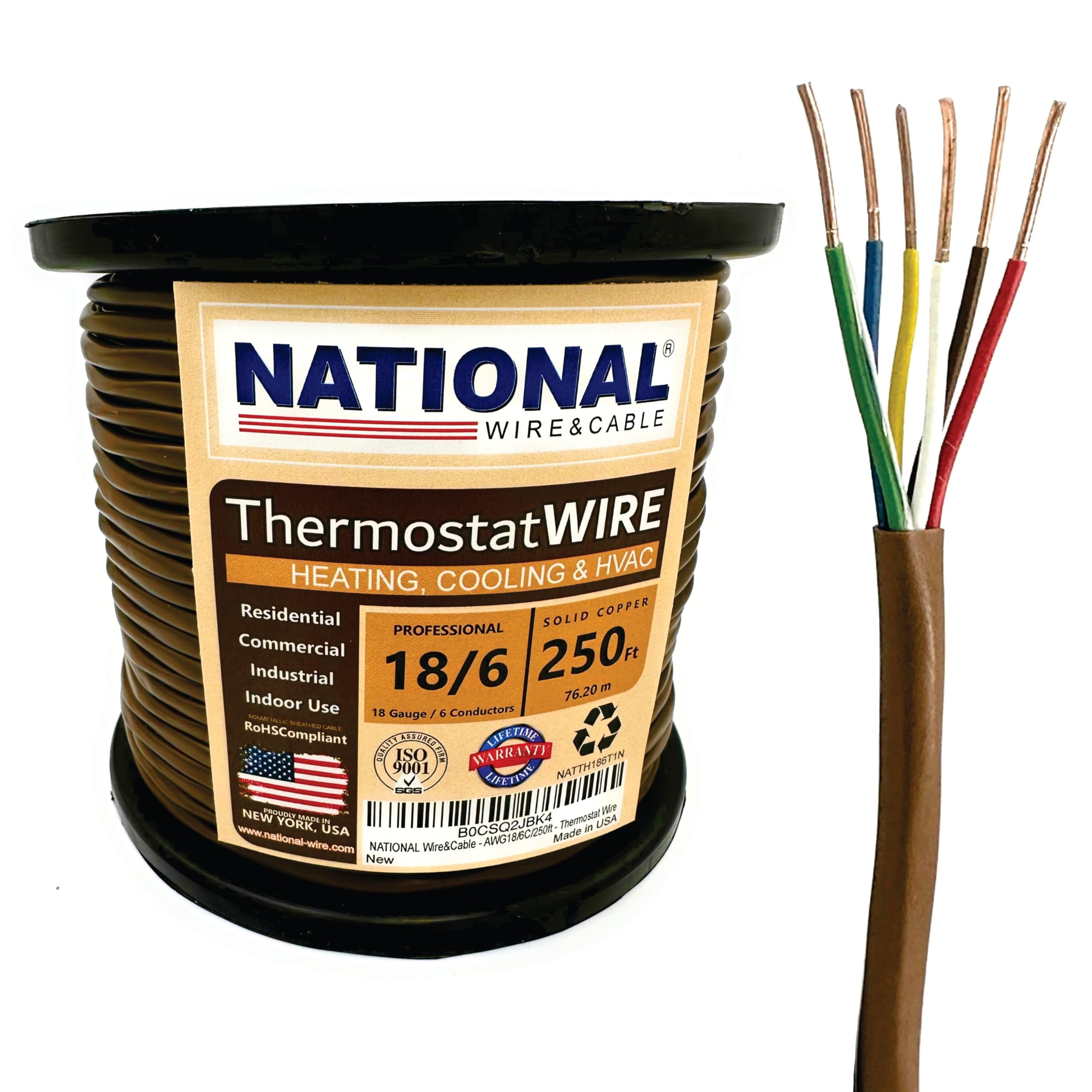 NATIONAL Wire&Cable - 18 Gauge 6 Conductor - 250Ft. - Thermostat Wire ...