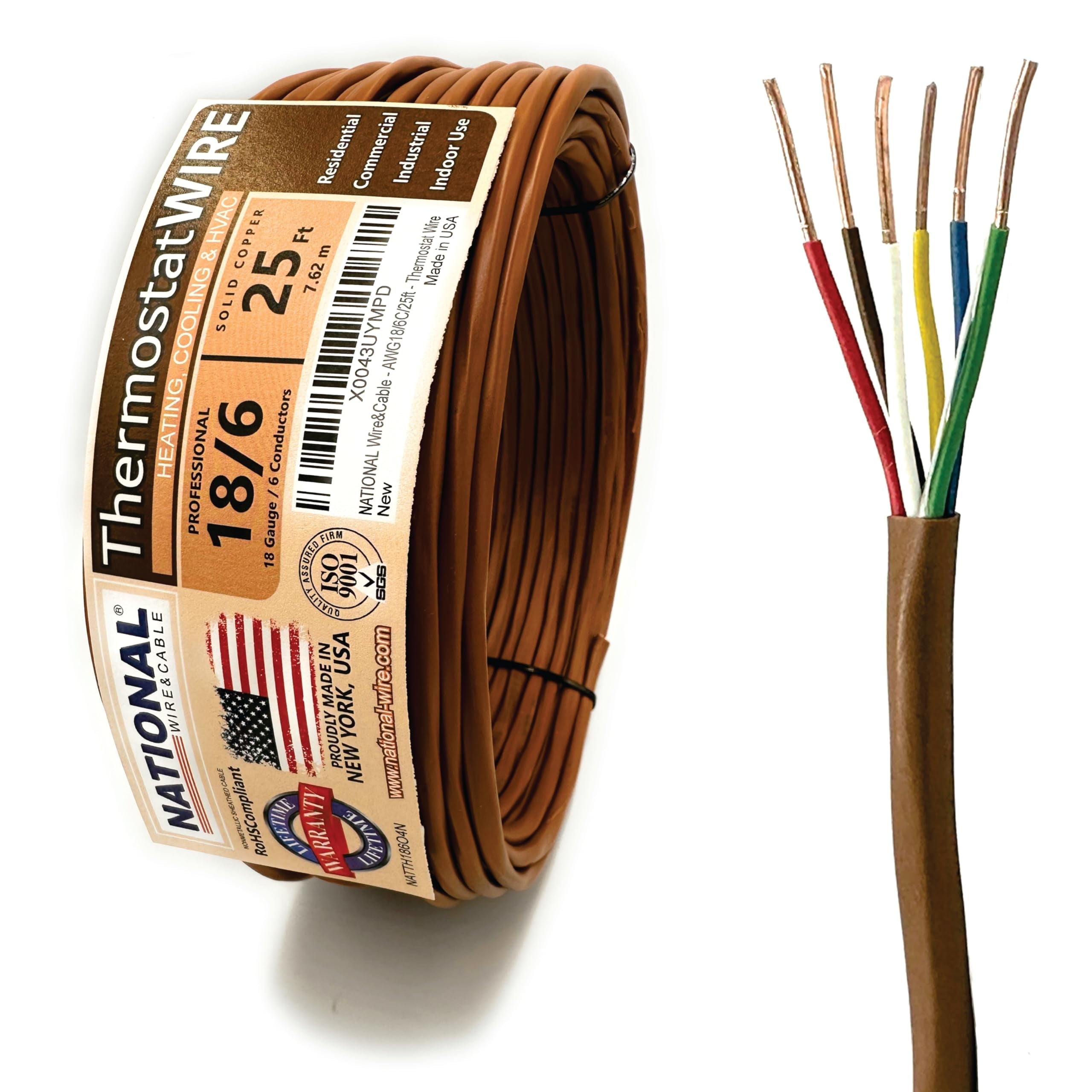 NATIONAL Wire&Cable - 18 Gauge 6 Conductor - 25Ft. - Thermostat Wire ...