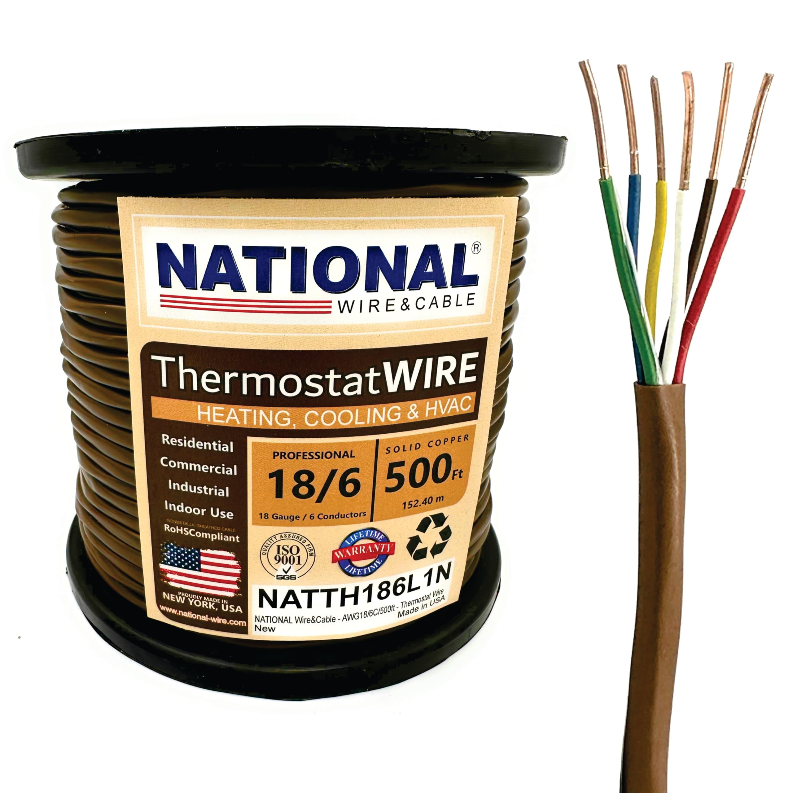 NATIONAL Wire&Cable - 18 Gauge 6 Conductor - 500Ft. - Thermostat Wire ...