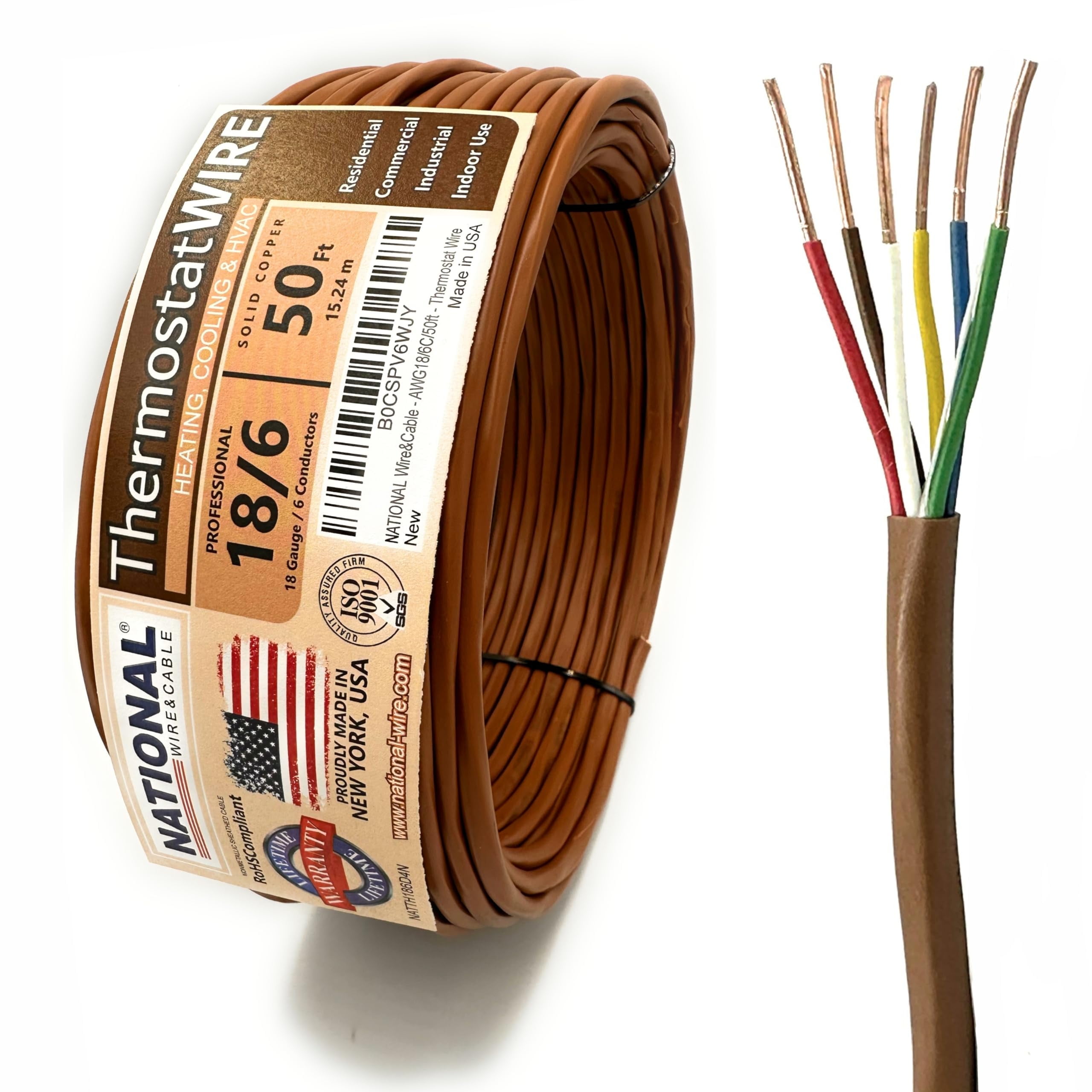 NATIONAL Wire&Cable - 18 Gauge 6 Conductor - 50Ft. - Thermostat Wire ...