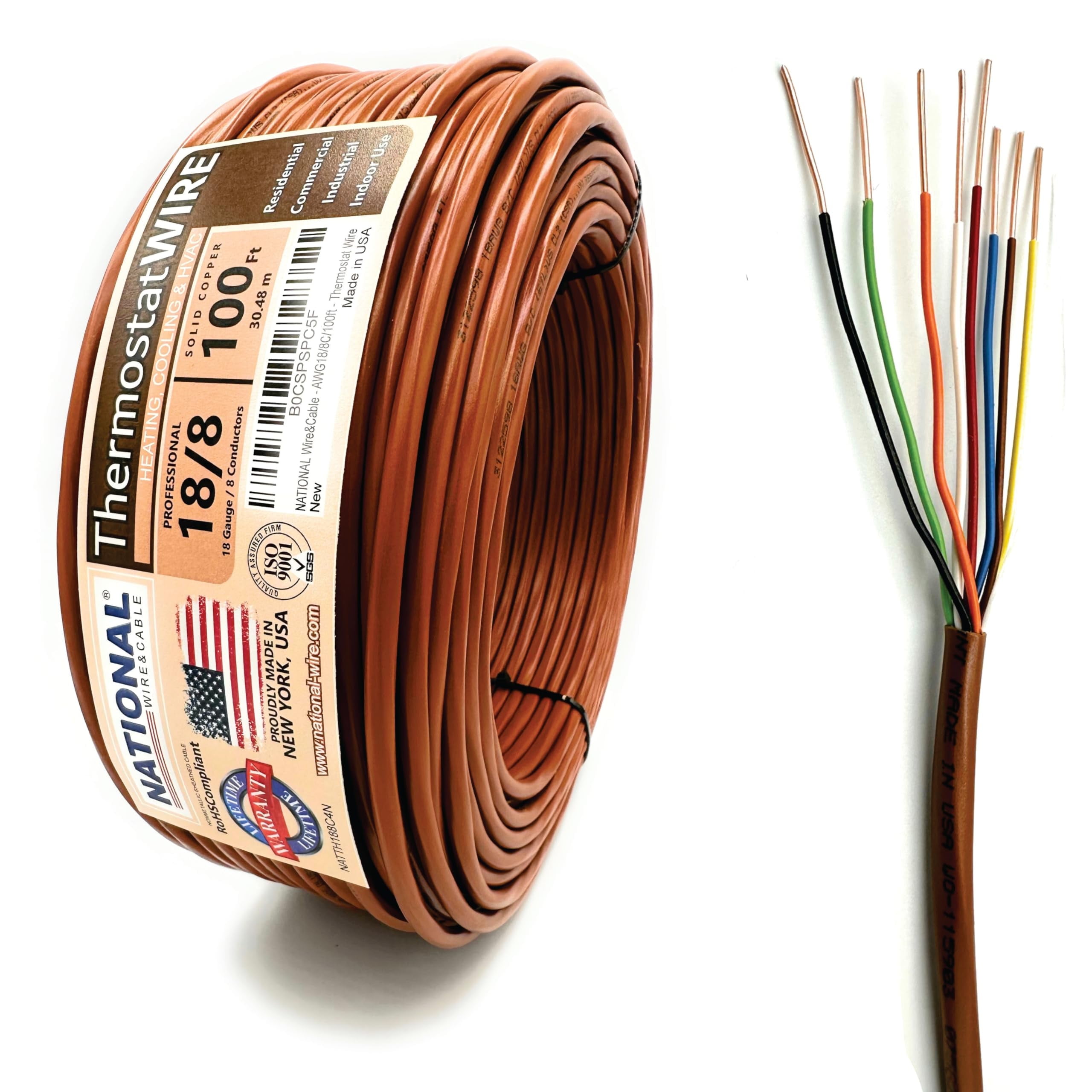 NATIONAL Wire&Cable - 18 Gauge 8 Conductor - 100Ft. - Thermostat Wire ...