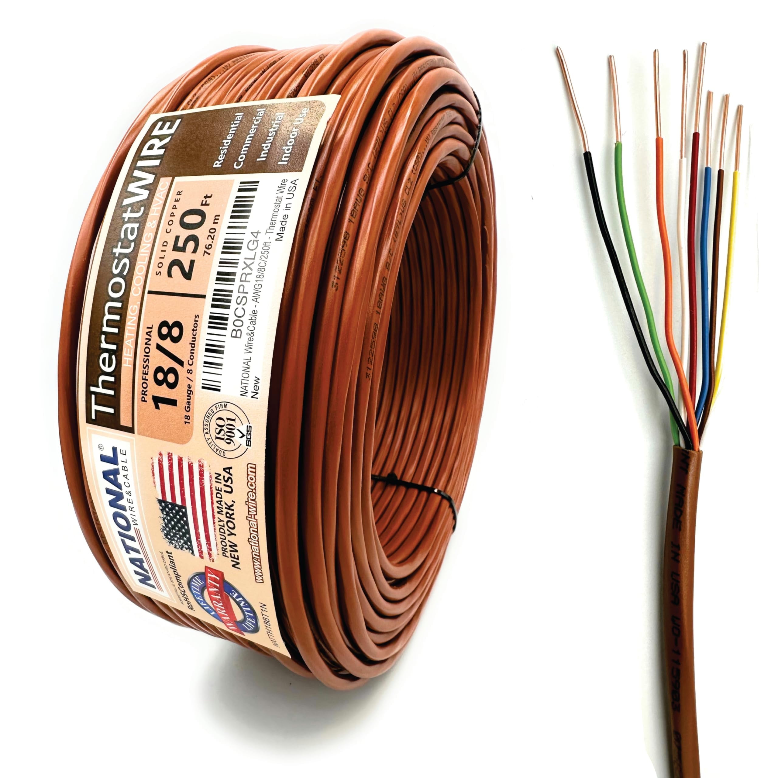 NATIONAL Wire&Cable - 18 Gauge 8 Conductor - 250Ft. - Thermostat Wire ...