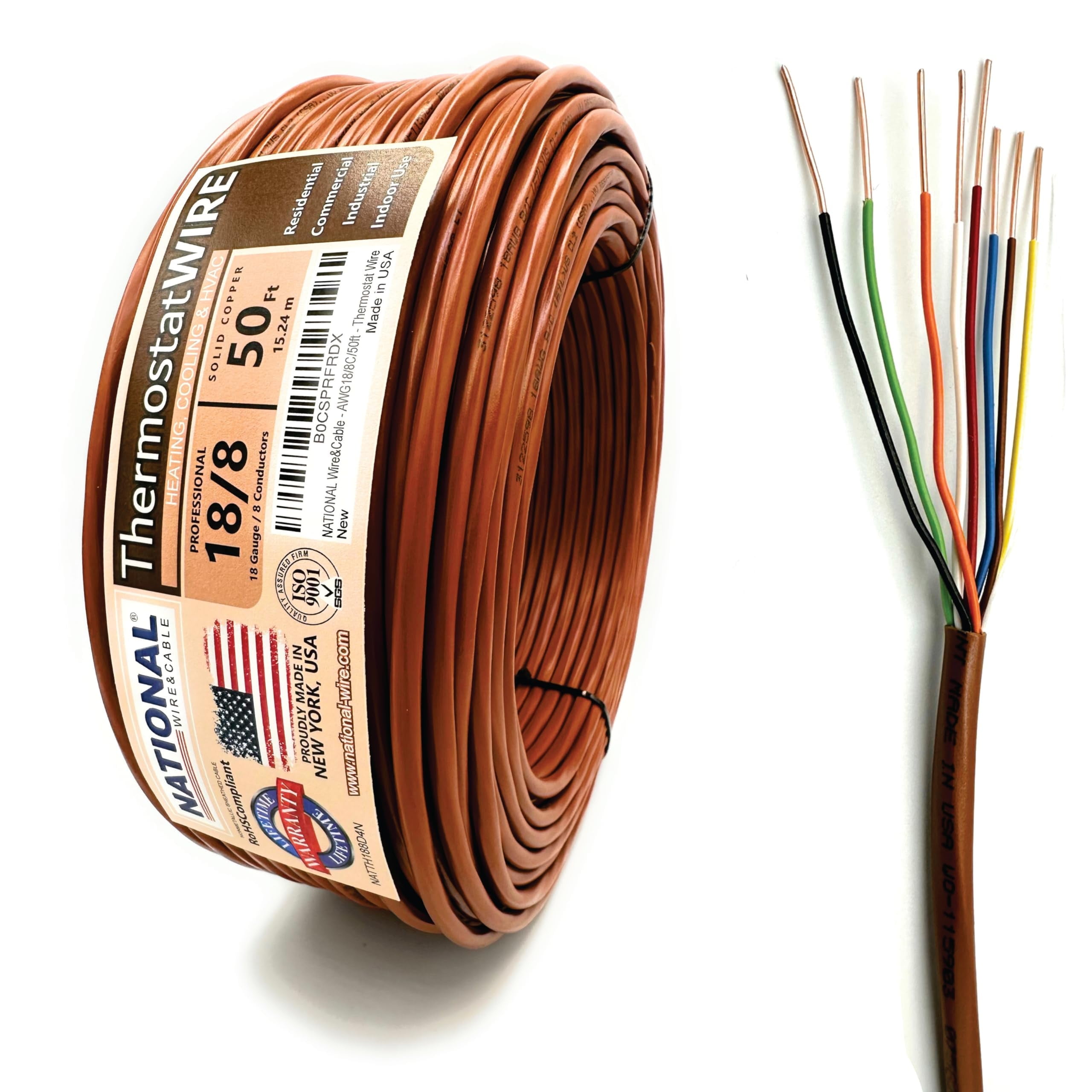 NATIONAL Wire&Cable - 18 Gauge 8 Conductor - 50Ft. - Thermostat Wire ...