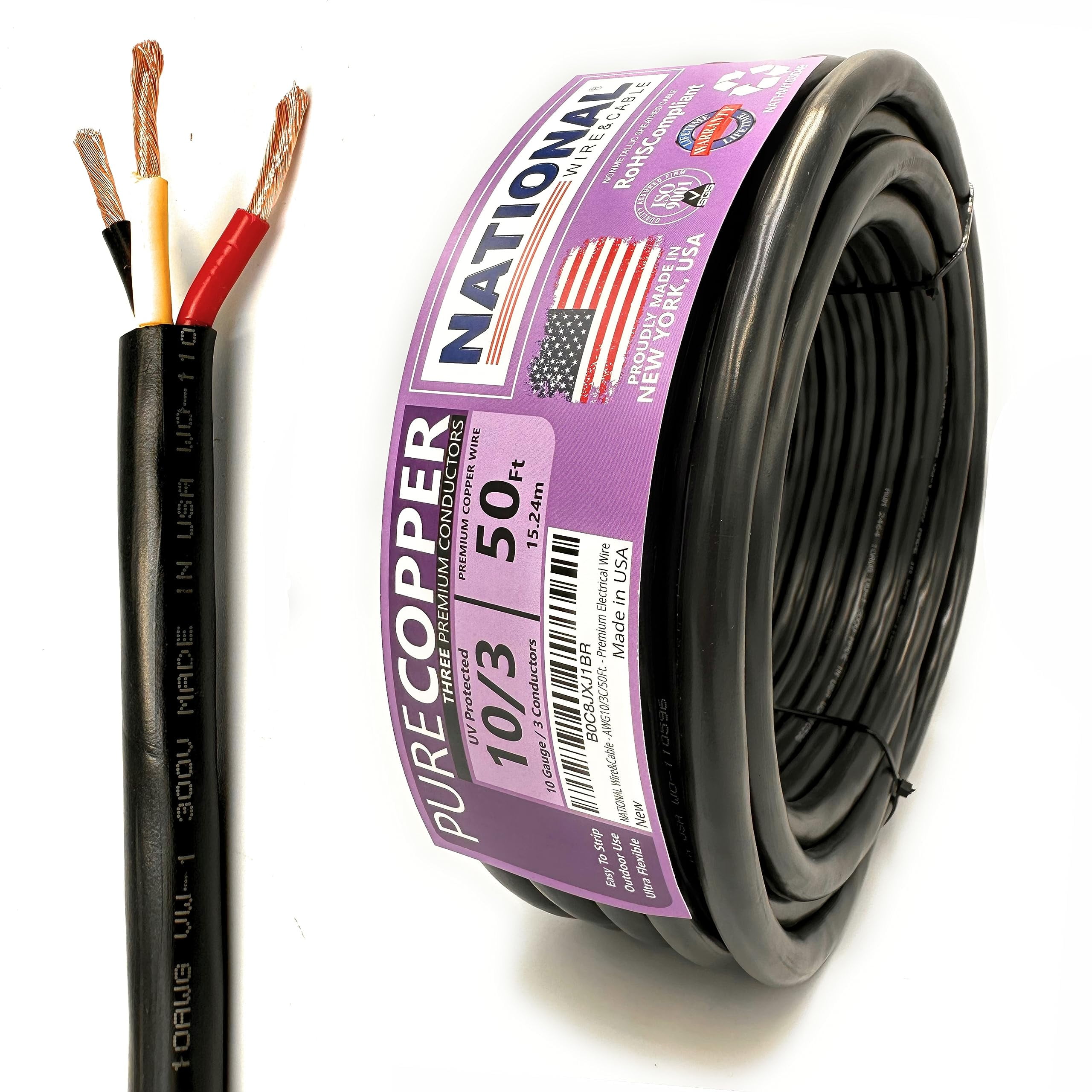 NATIONAL Wire&Cable - Premium Electrical Wire - 10 Gauge 3 Conductors ...