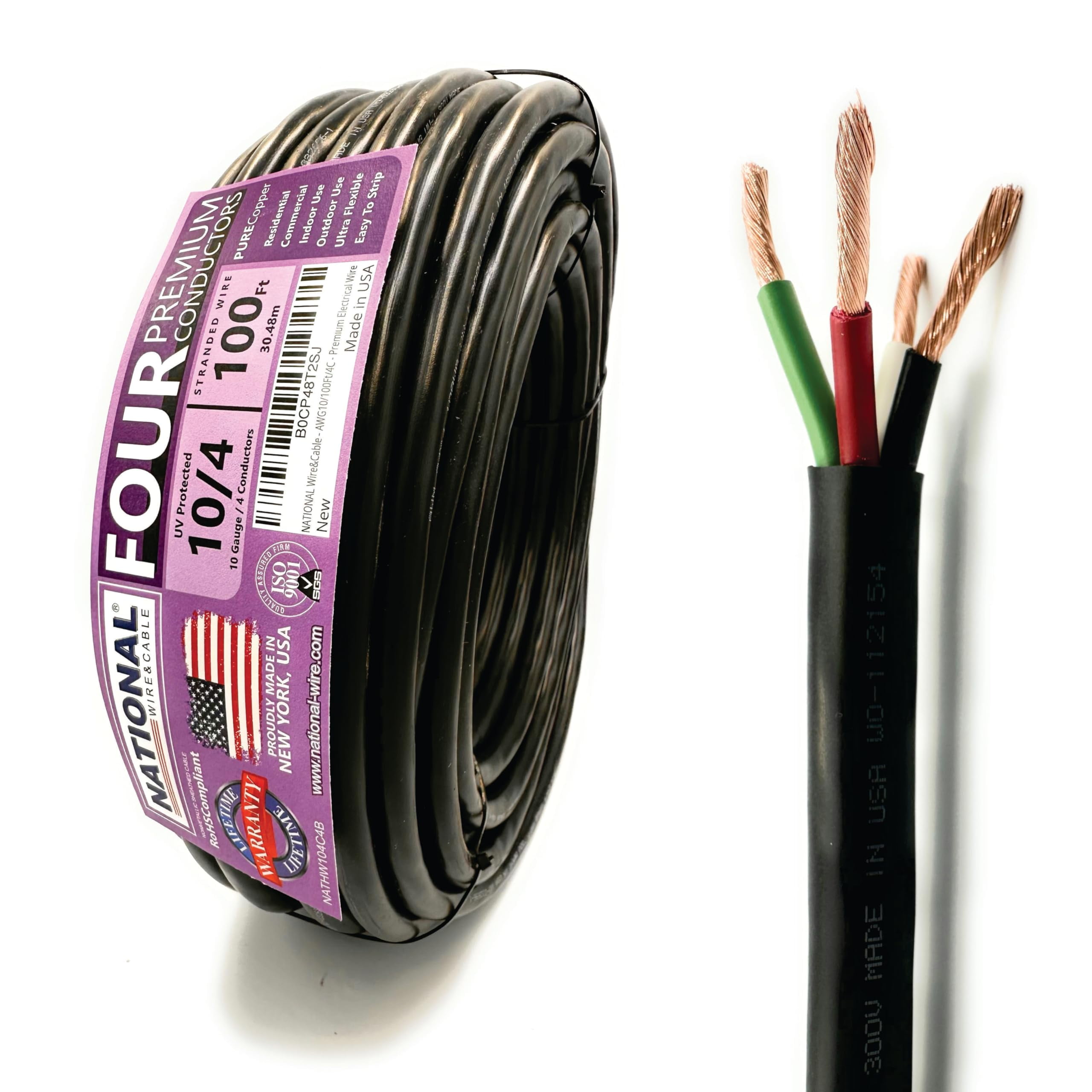 NATIONAL Wire&Cable - Premium Electrical Wire - 10 Gauge 4 Conductors ...