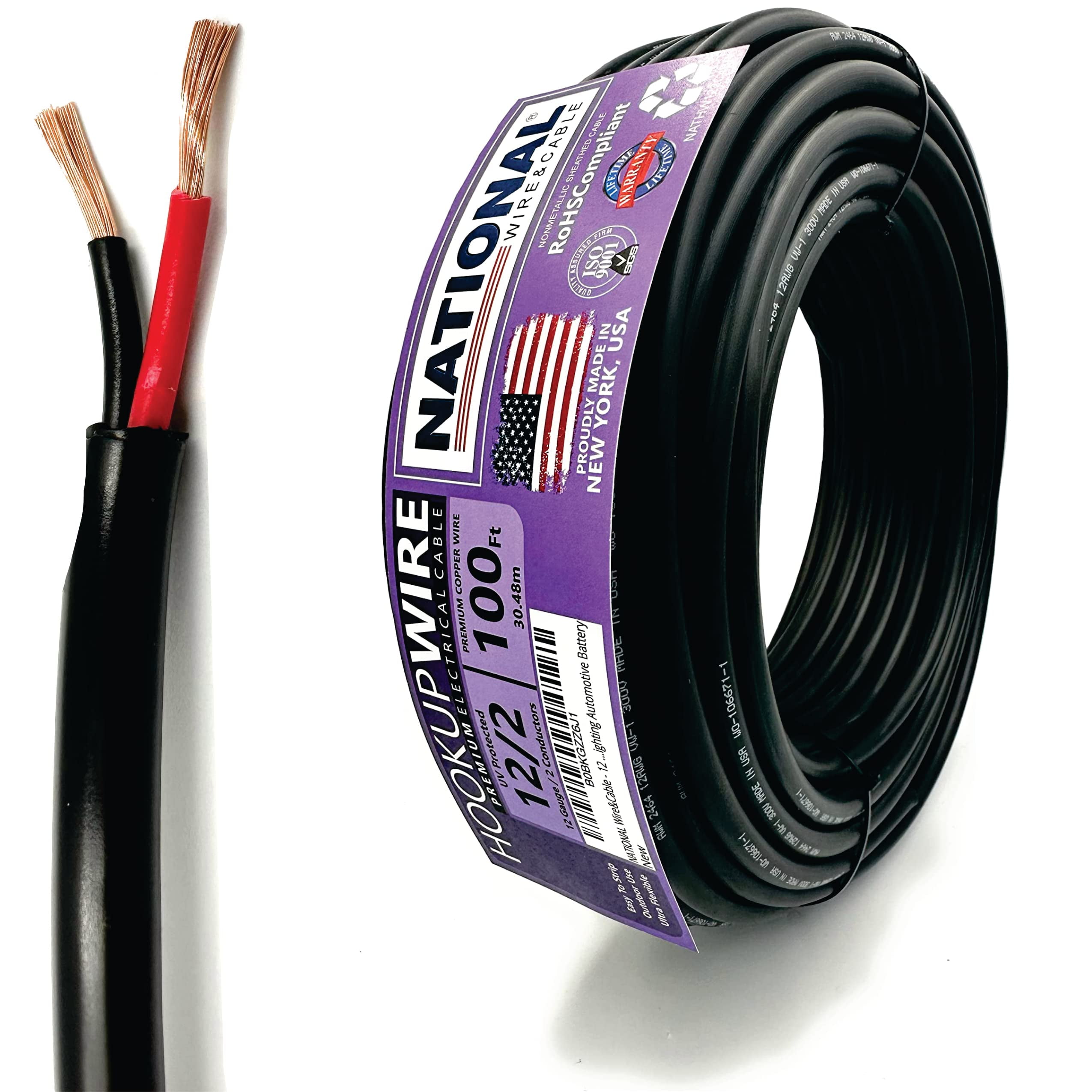 NATIONAL Wire&Cable - Premium Electrical Wire - 12 Gauge 2 Conductors - 100Ft - Made in USA ...