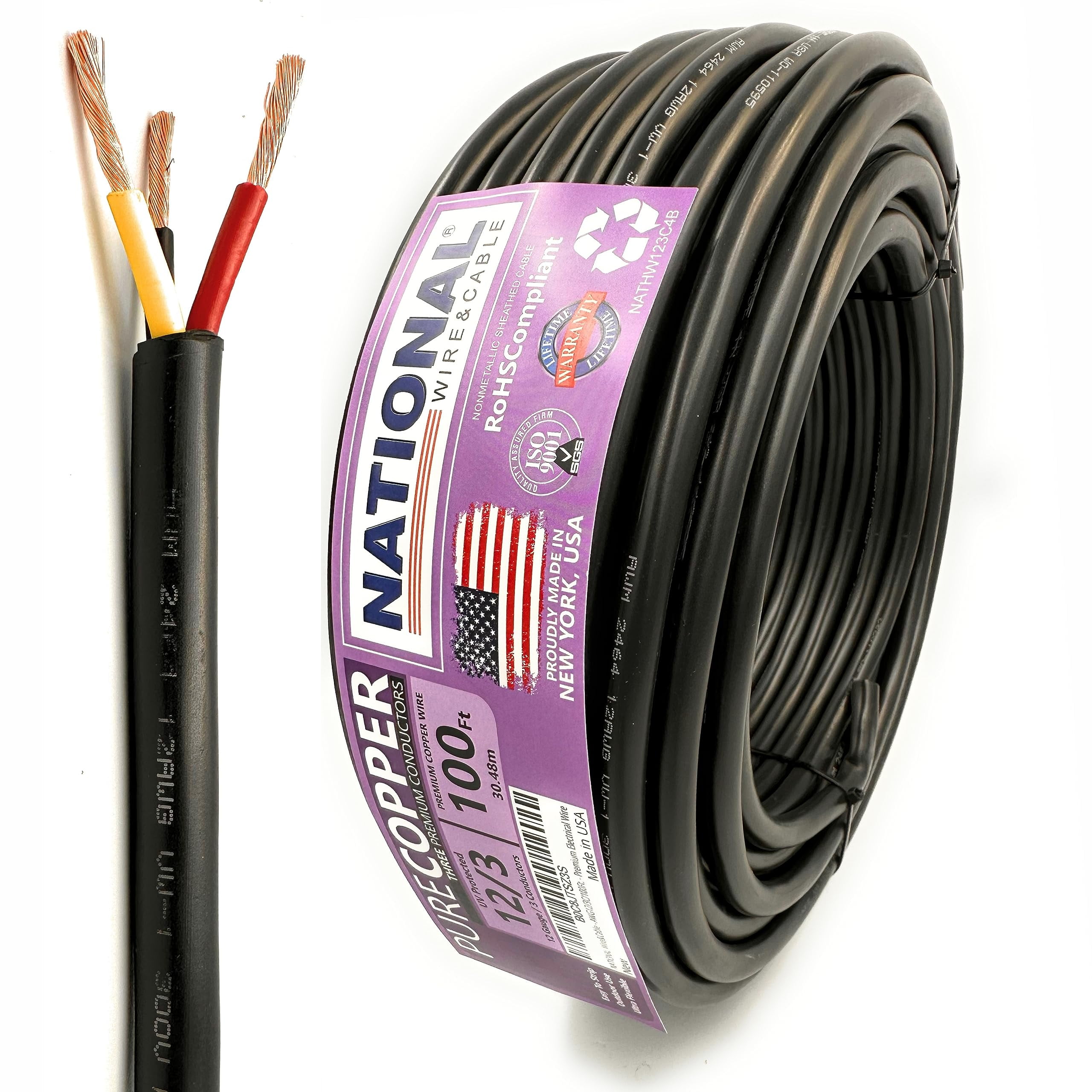 NATIONAL Wire&Cable - Premium Electrical Wire - 12 Gauge 3 Conductors ...