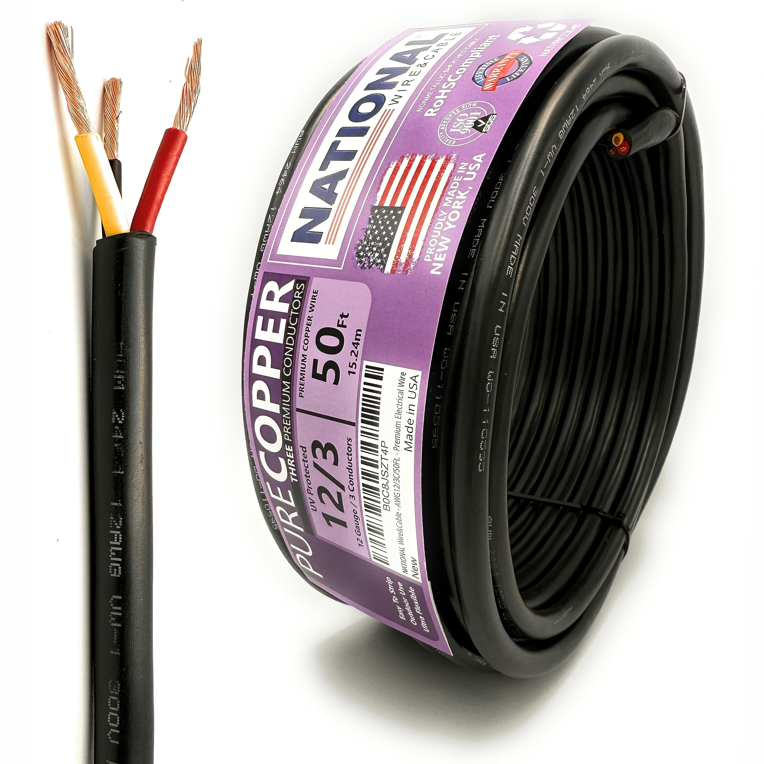 NATIONAL Wire&Cable - Premium Electrical Wire - 12 Gauge 3 Conductors ...