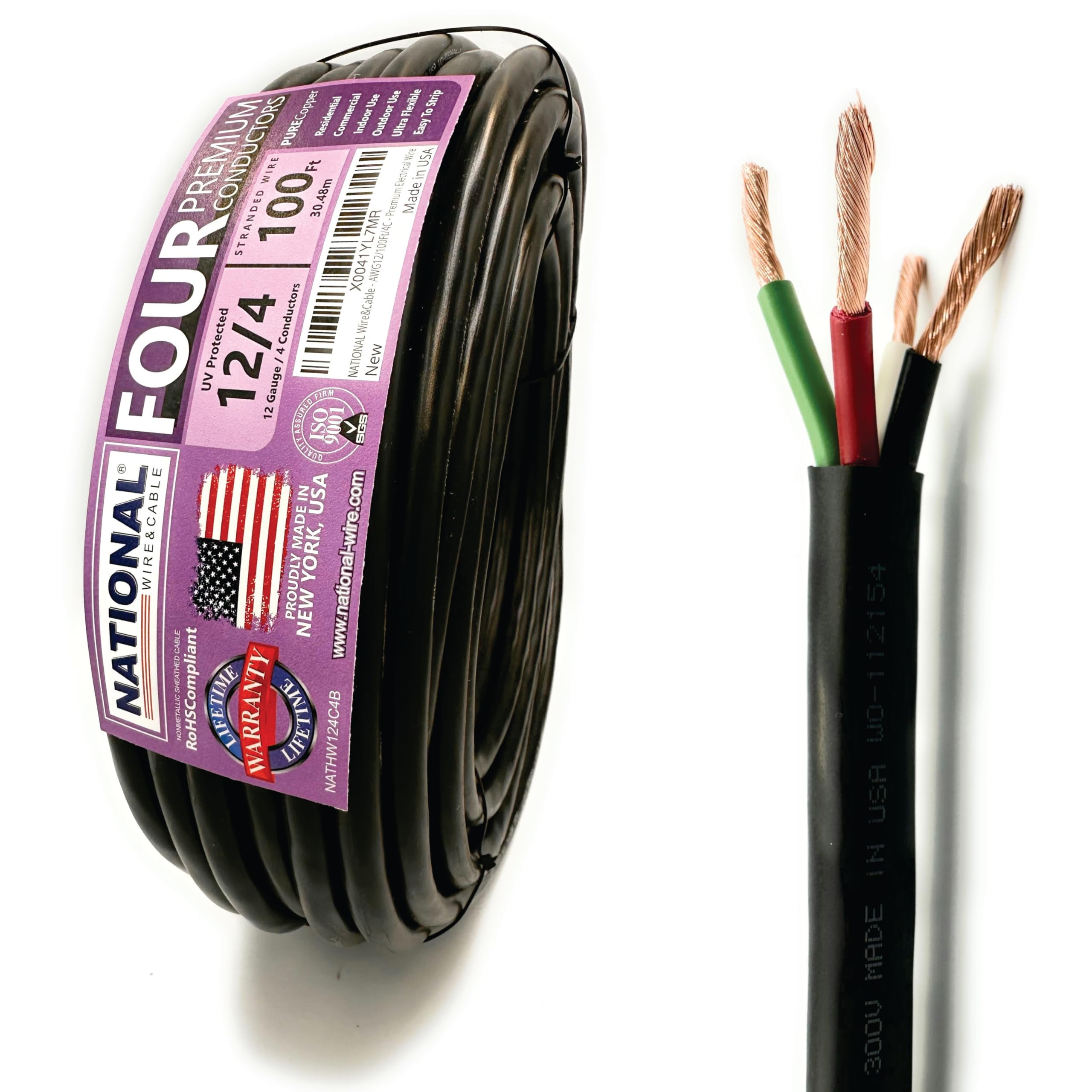 NATIONAL Wire&Cable - Premium Electrical Wire - 12 Gauge 4 Conductors - 100Ft - Made in USA ...