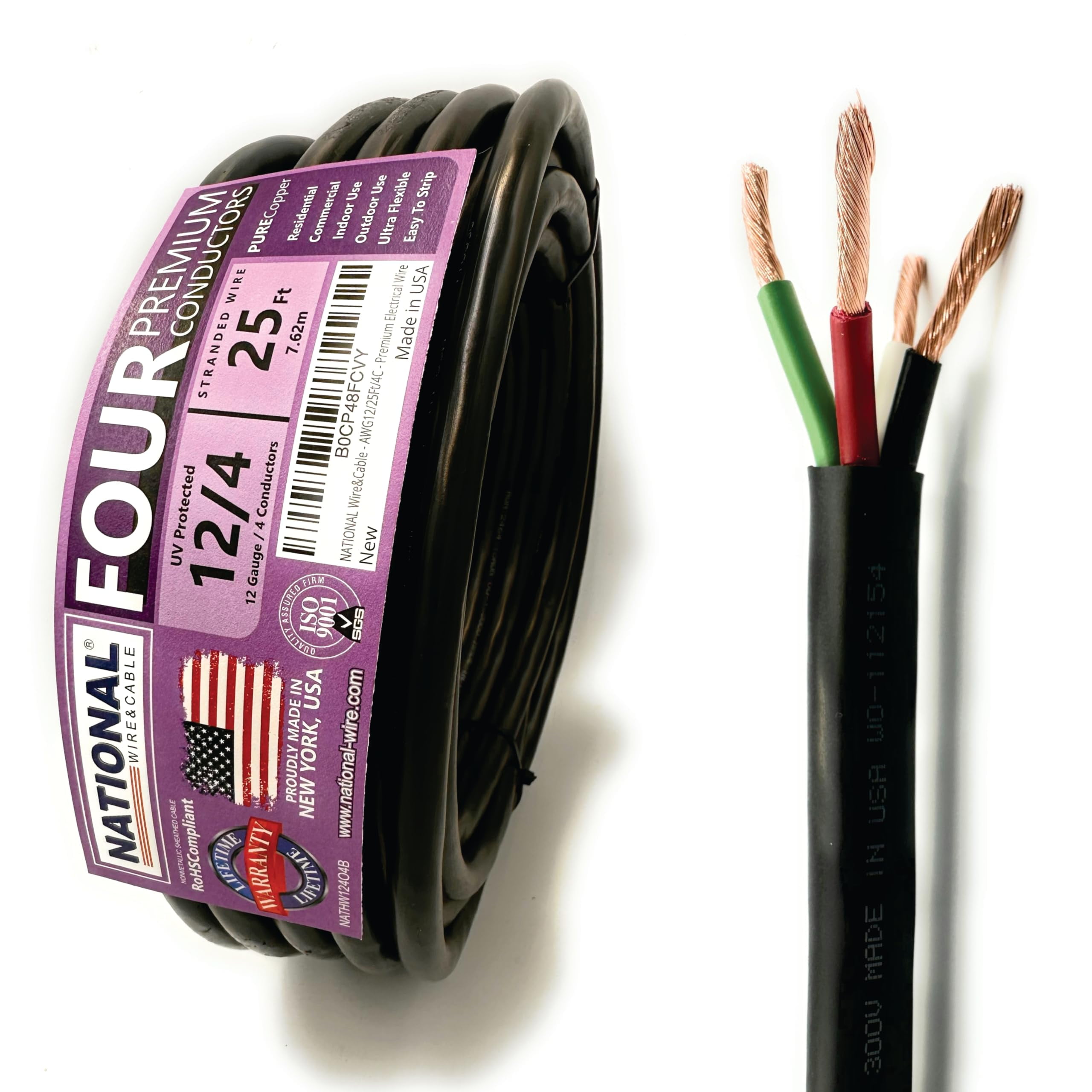 NATIONAL Wire&Cable - Premium Electrical Wire - 12 Gauge 4 Conductors - 25Ft - Made in USA ...