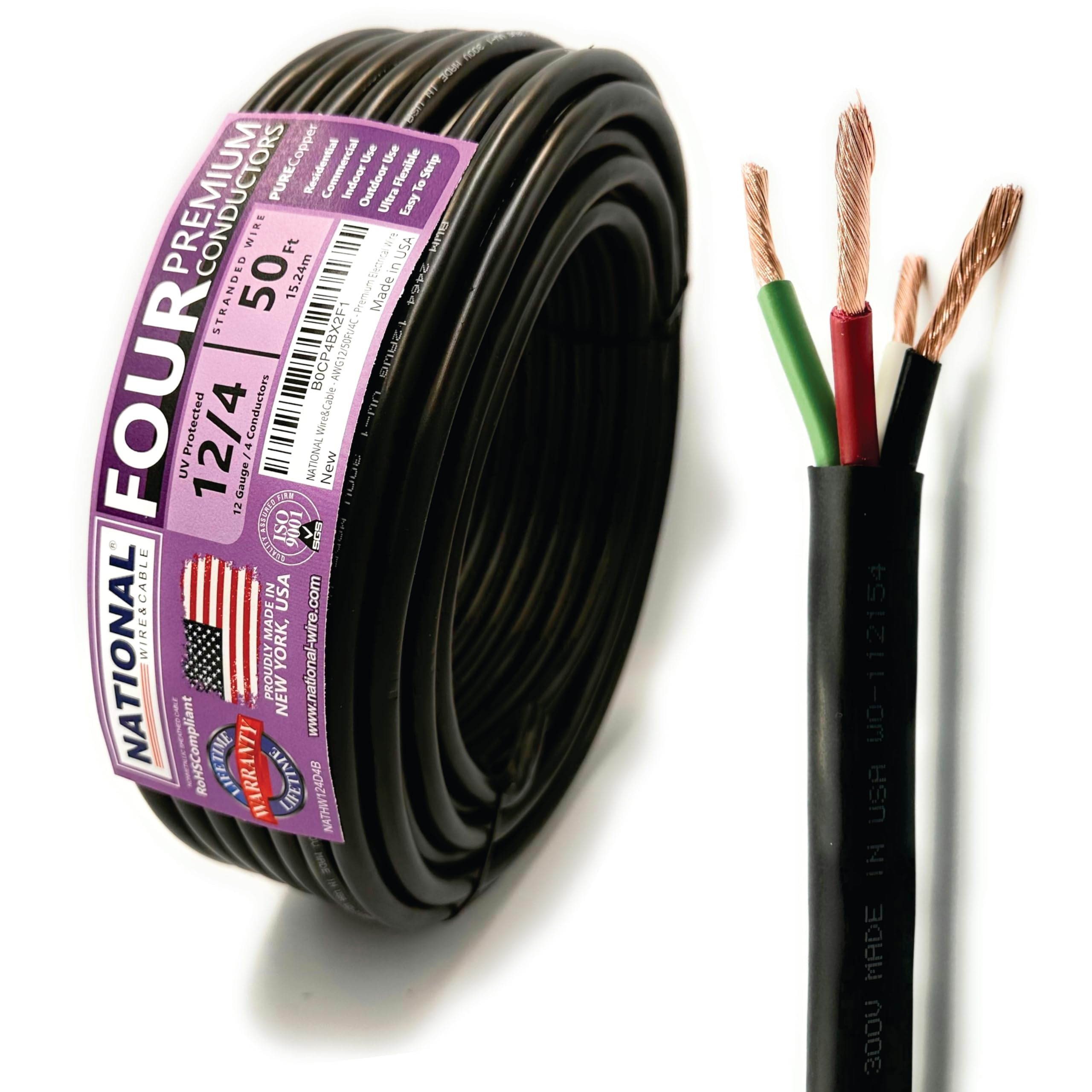 NATIONAL Wire&Cable - Premium Electrical Wire - 12 Gauge 4 Conductors ...