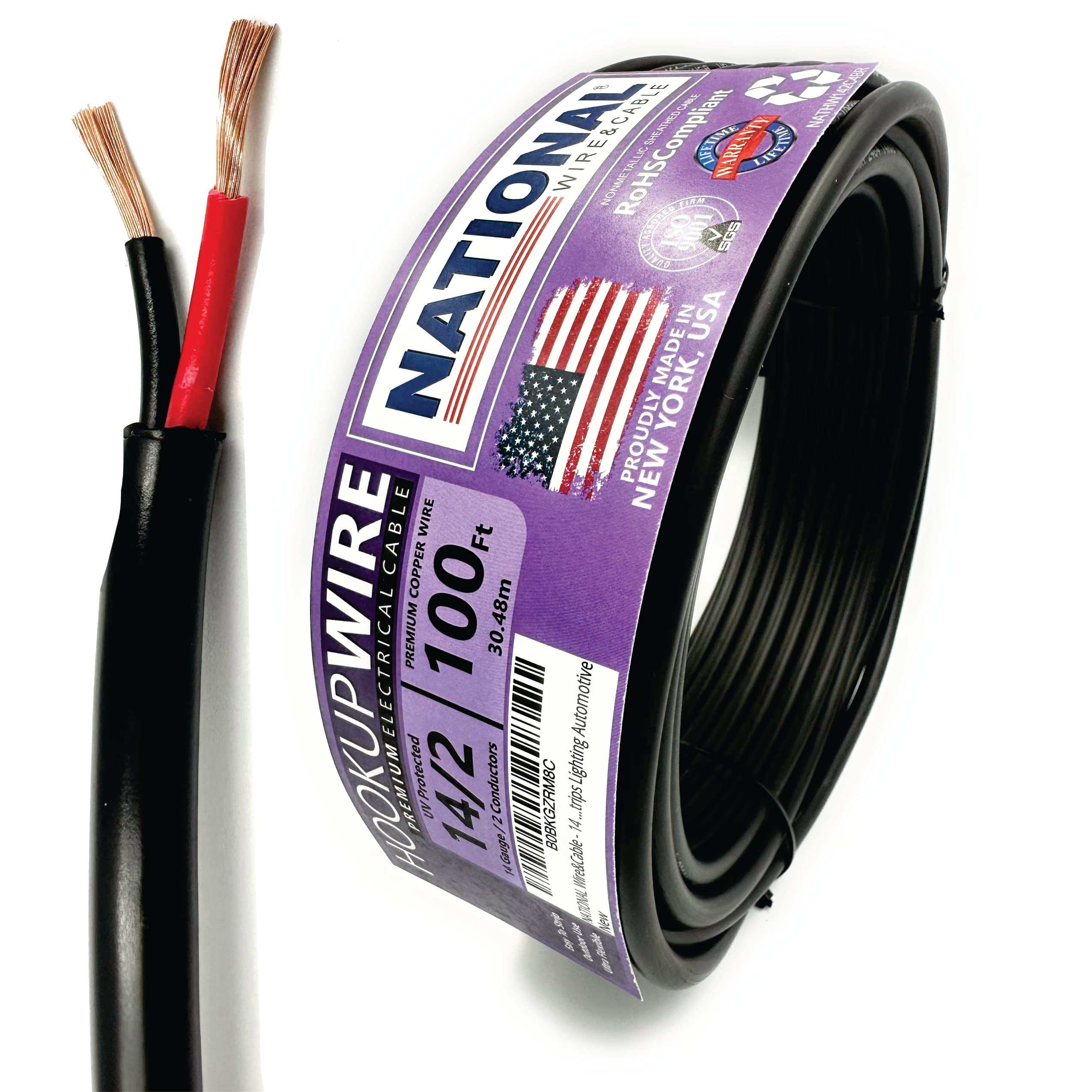 NATIONAL Wire&Cable - Premium Electrical Wire - 14 Gauge 2 Conductors ...