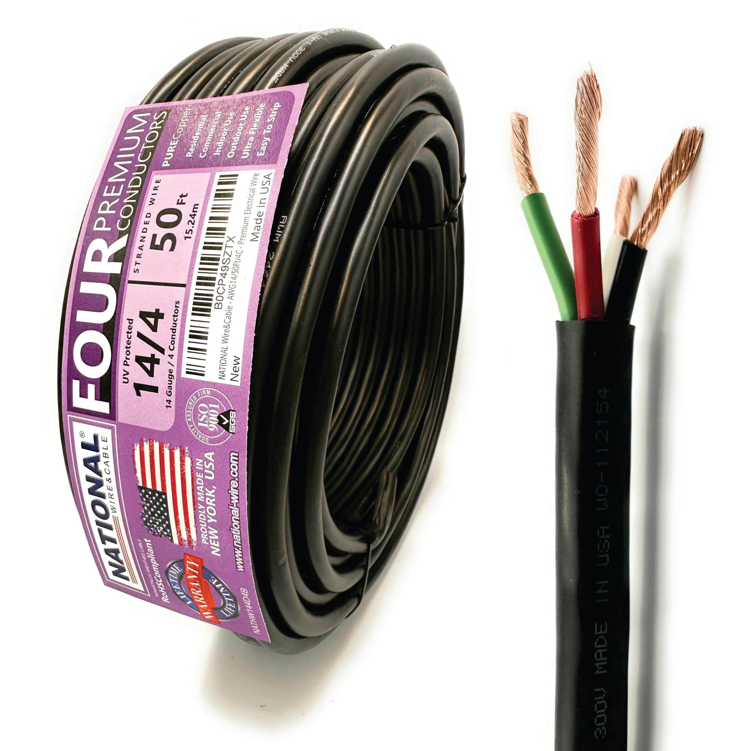NATIONAL Wire&Cable - Premium Electrical Wire - 14 Gauge 4 Conductors ...
