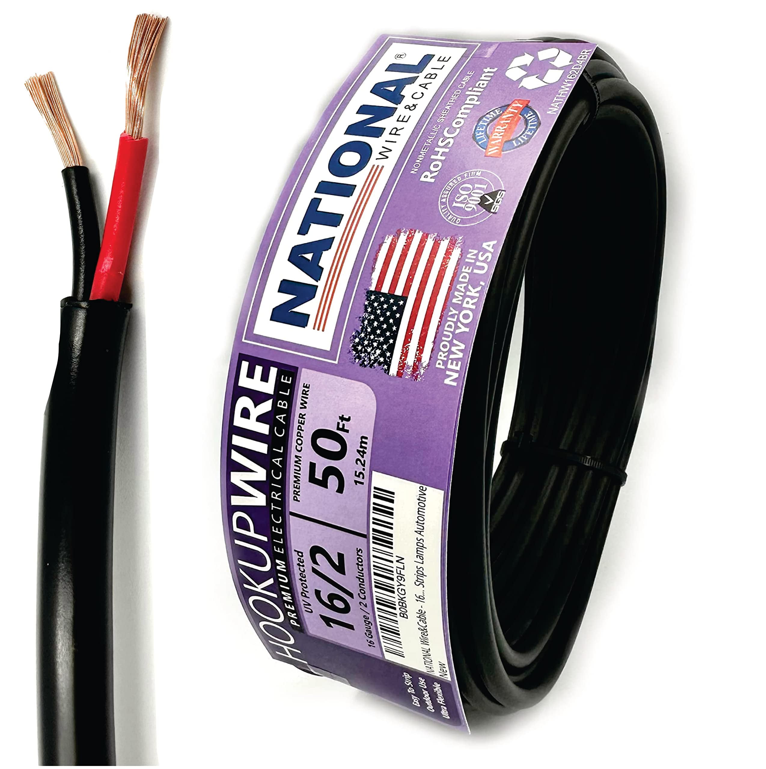 NATIONAL Wire&Cable - Premium Electrical Wire - 16 Gauge 2 Conductors ...