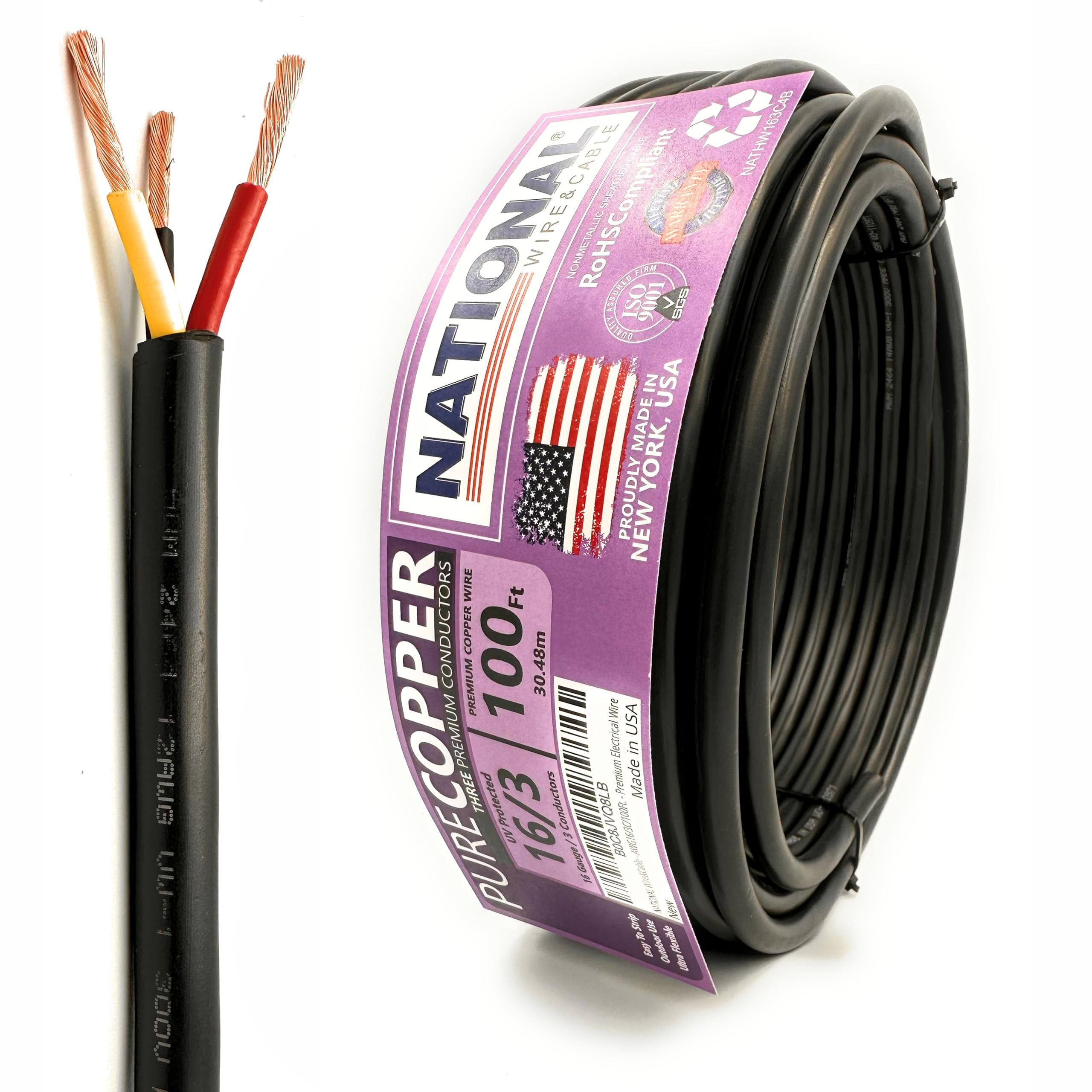 NATIONAL Wire&Cable - Premium Electrical Wire - 16 Gauge 3 Conductors ...