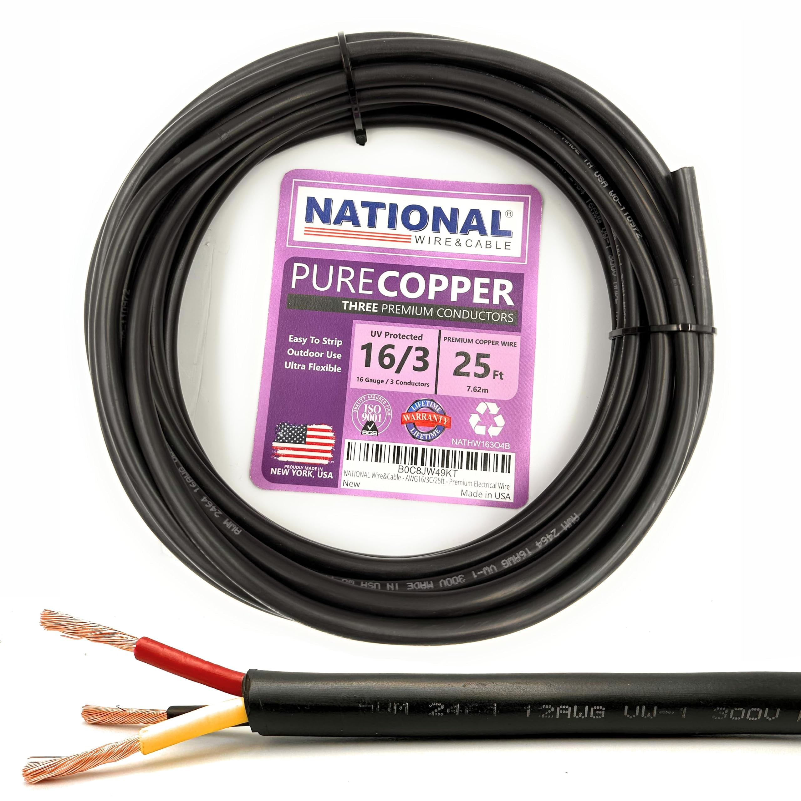 NATIONAL Wire&Cable - Premium Electrical Wire - 16 Gauge 3 Conductors ...