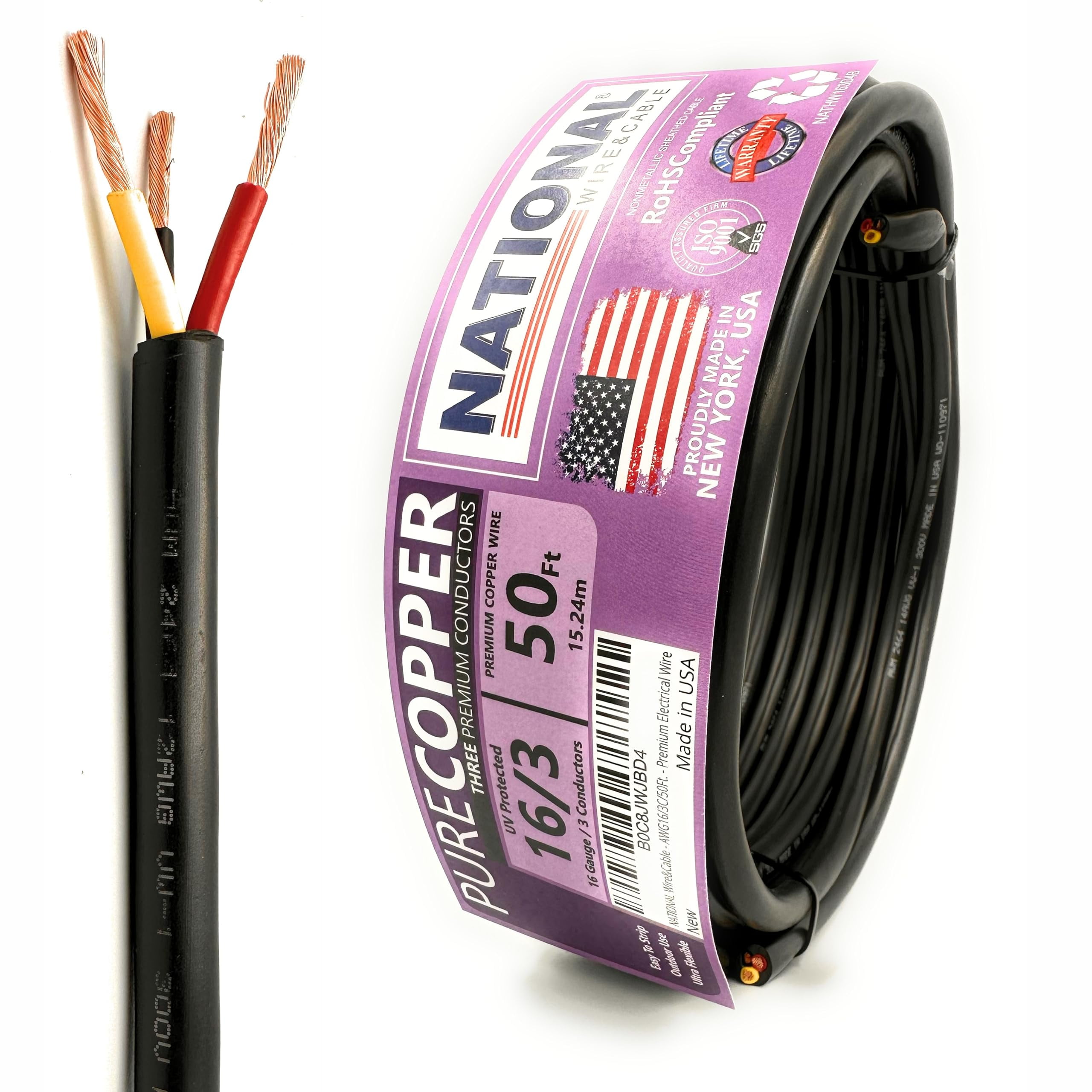 NATIONAL Wire&Cable - Premium Electrical Wire - 16 Gauge 3 Conductors ...