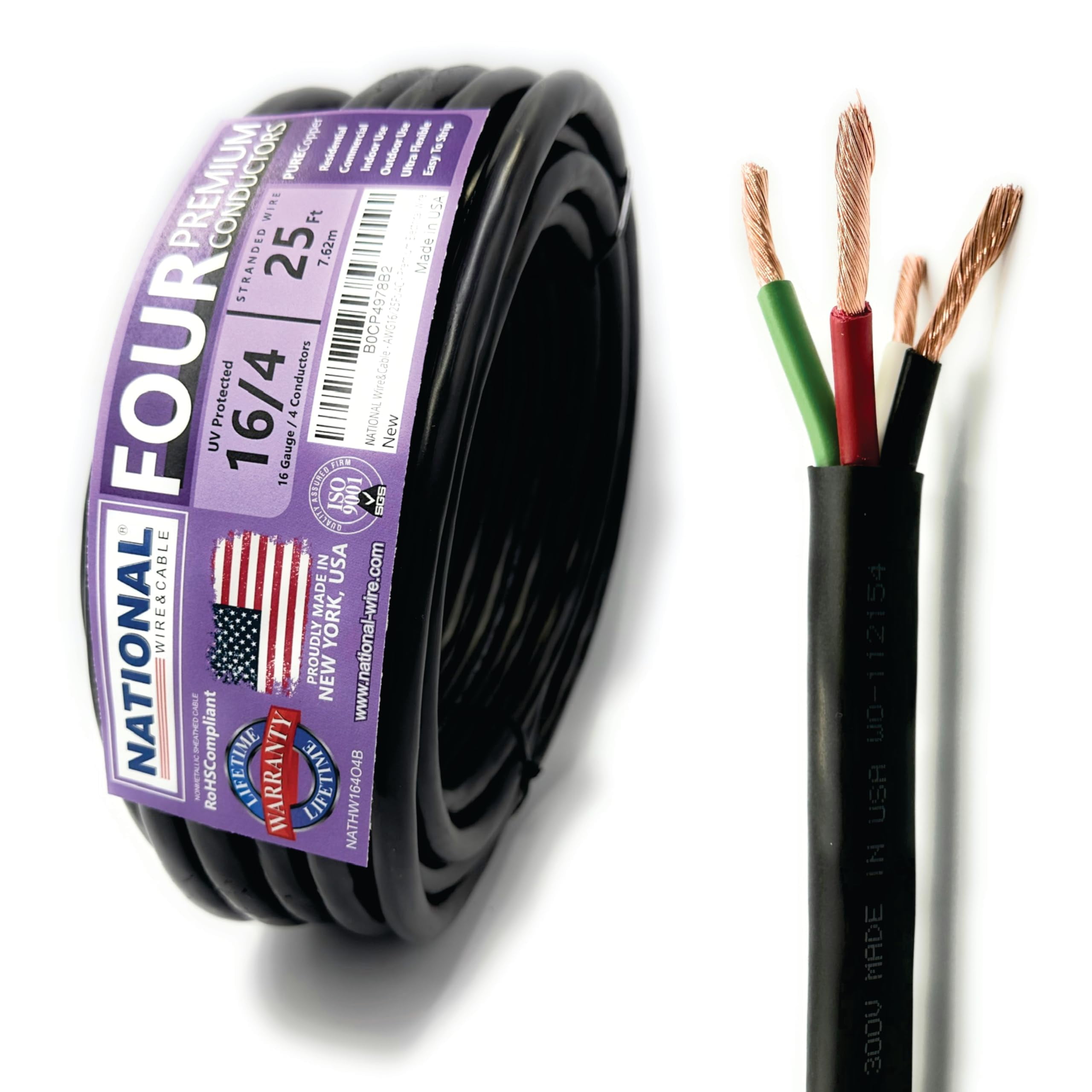 NATIONAL Wire&Cable - Premium Electrical Wire - 16 Gauge 4 Conductors ...