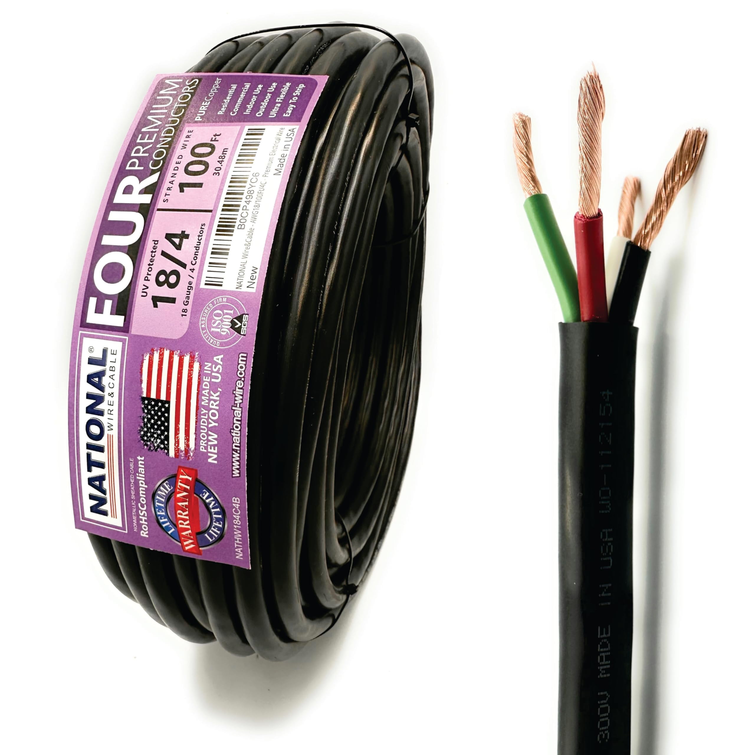 NATIONAL Wire&Cable - Premium Electrical Wire - 18 Gauge 4 Conductors ...