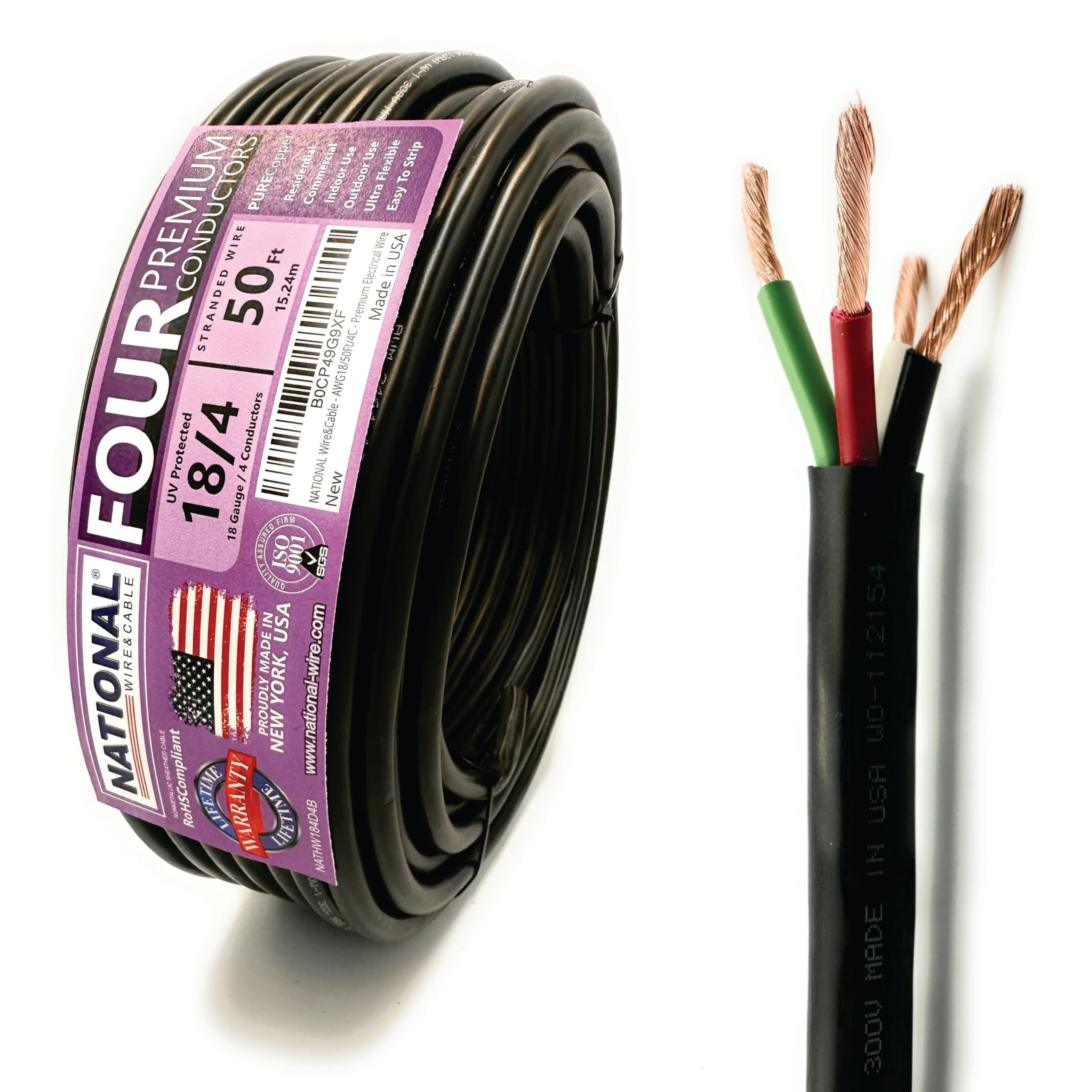 NATIONAL Wire&Cable - Premium Electrical Wire - 18 Gauge 4 Conductors - 50Ft - Made in USA ...