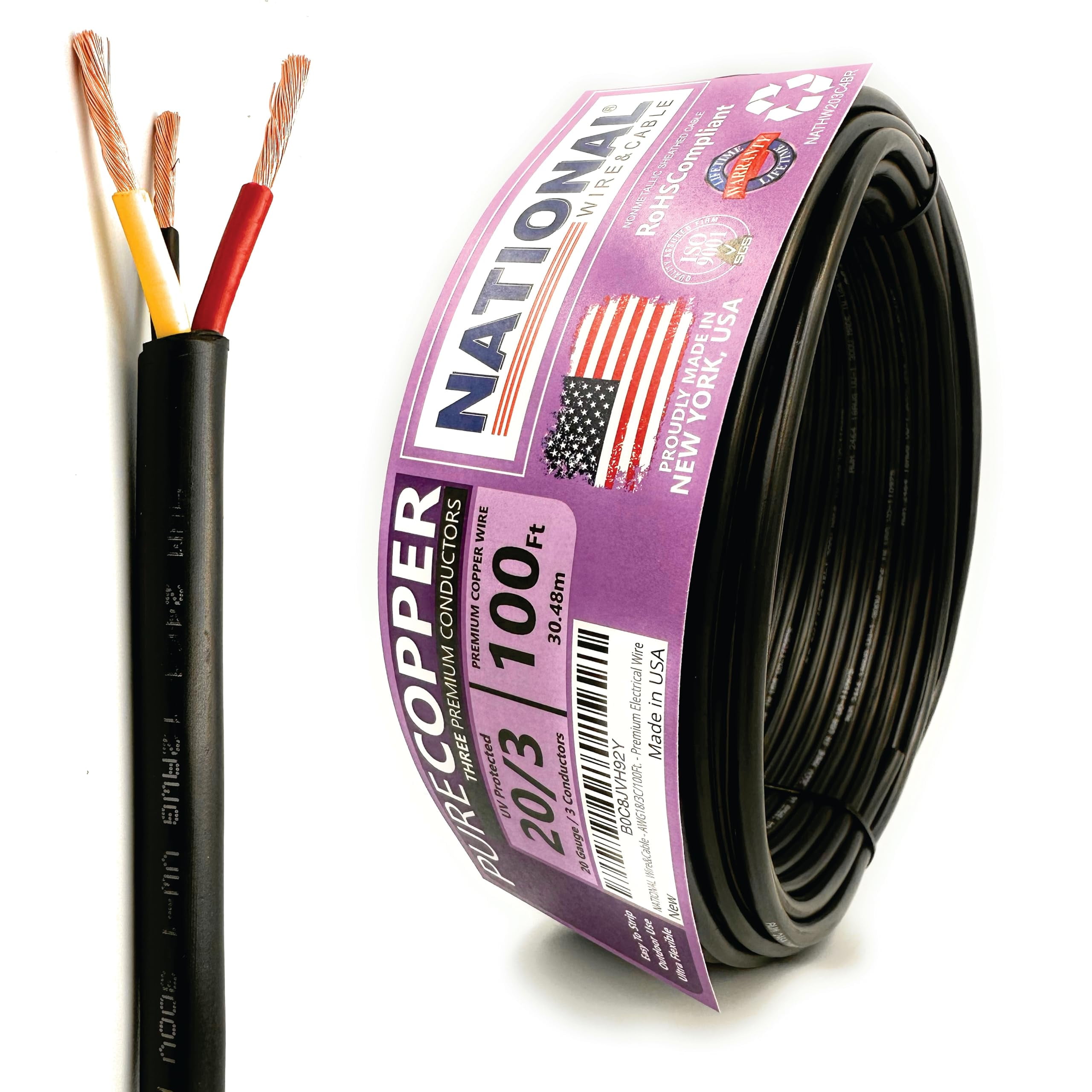 NATIONAL Wire&Cable - Premium Electrical Wire - 20 Gauge 3 Conductors ...