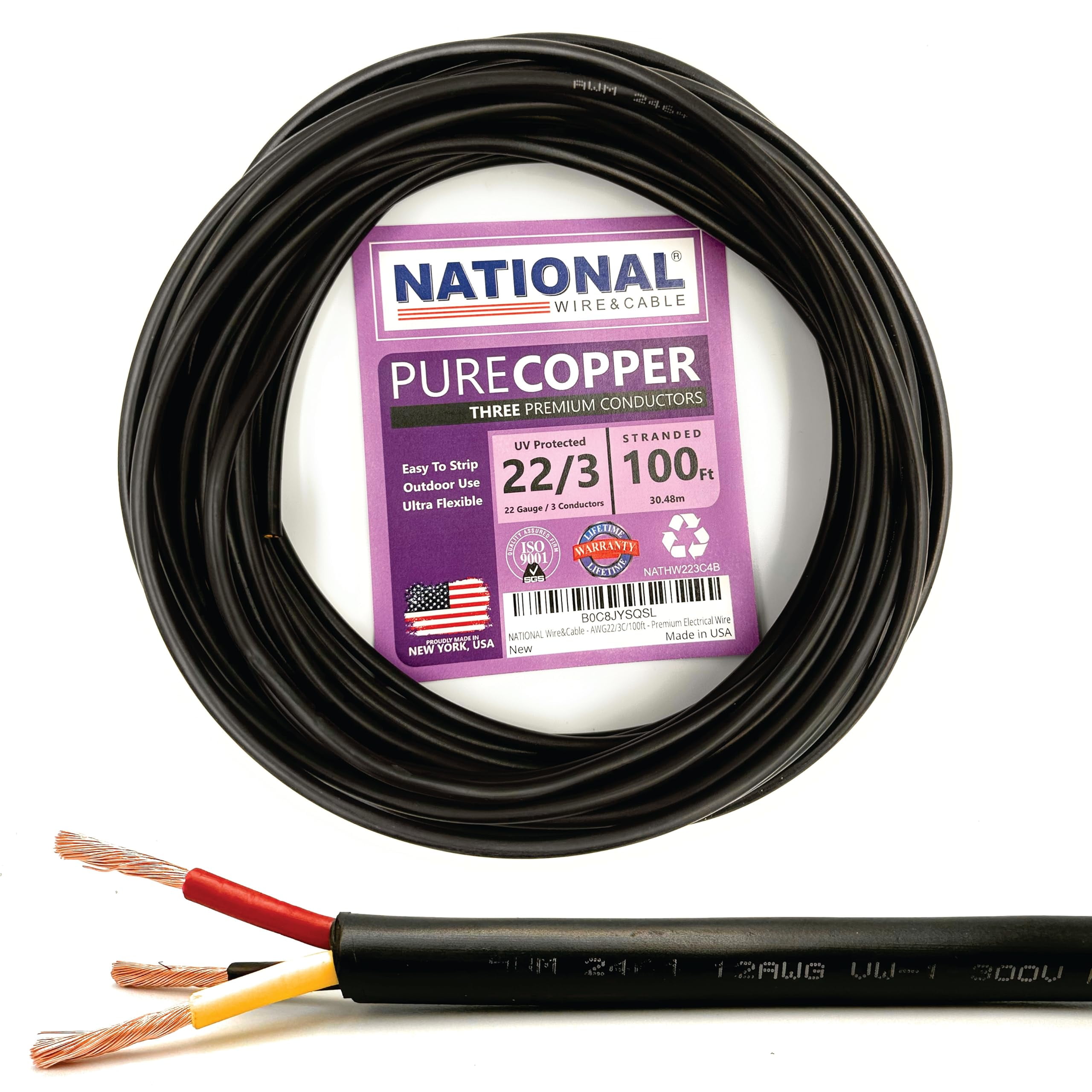 NATIONAL Wire&Cable - Premium Electrical Wire - 22 Gauge 3 Conductors ...