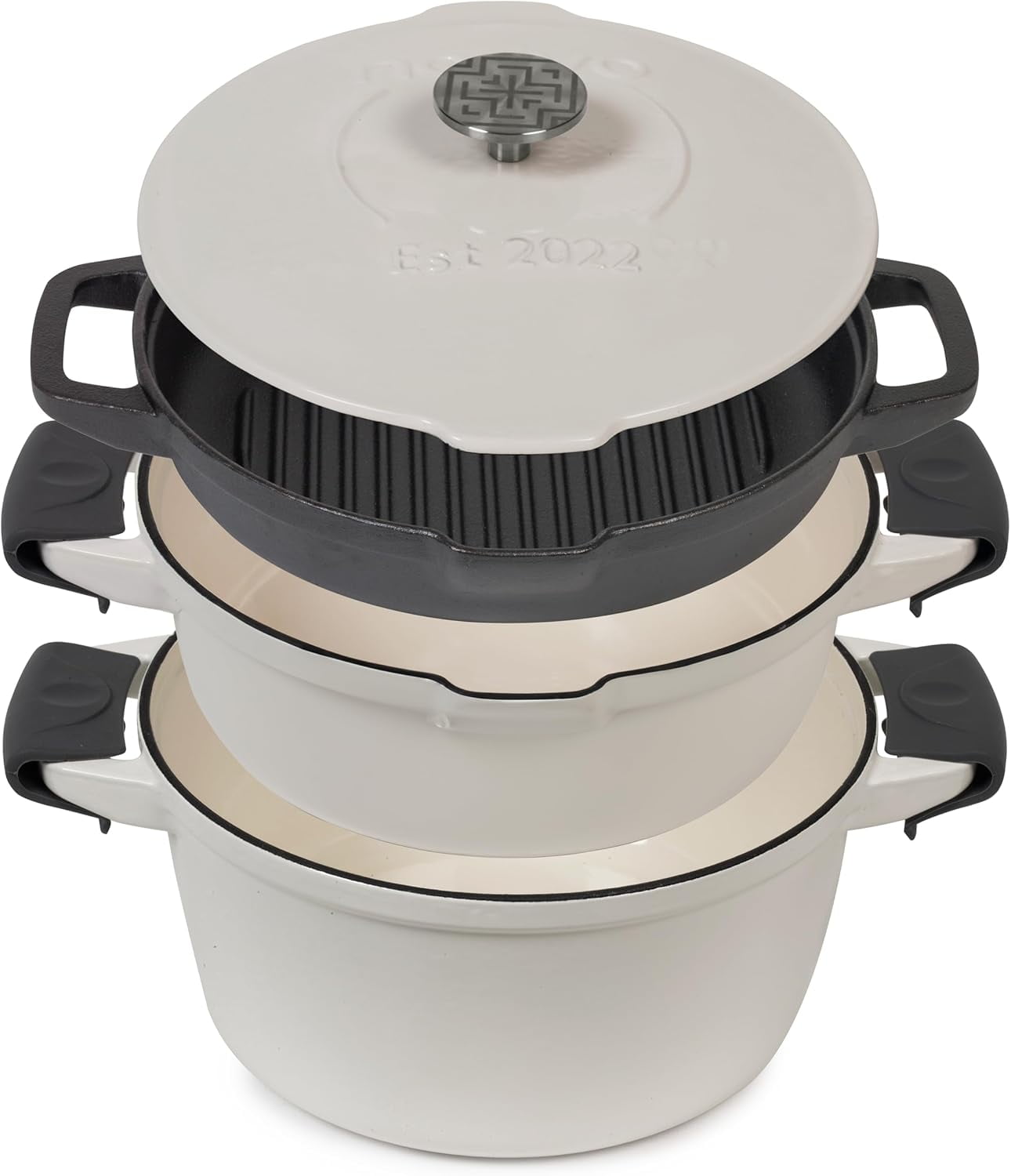 NATIVO 5pc Stackable Cast Iron Cookware Set, Versatile Enamel Dutch ...