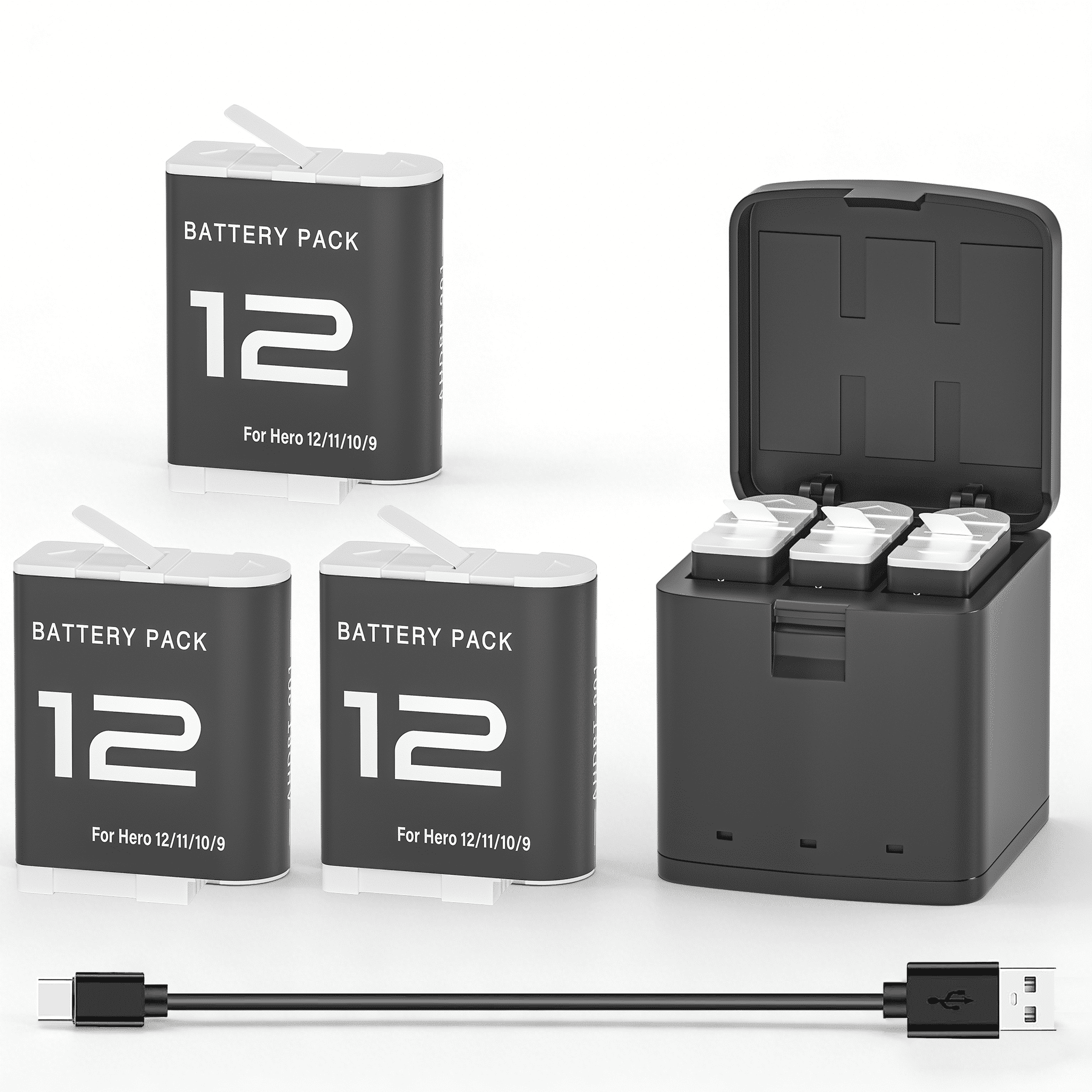 NATNO 3 Pack Batteries for GoPro Hero 12 Black, Hero 11 Black, Hero 10 ...