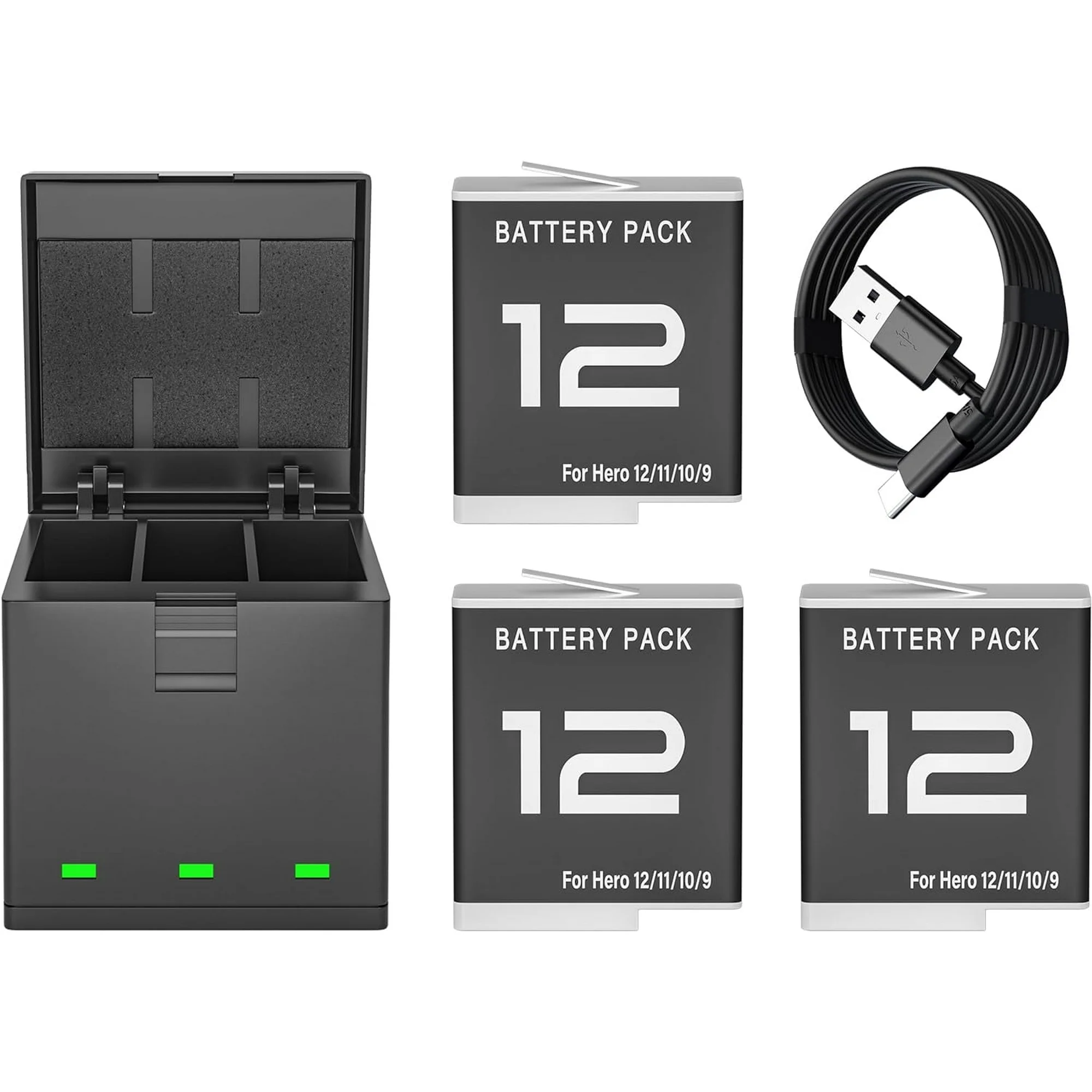 NATNO 3 Pack Batteries for GoPro Hero 12 Black, Hero 11 Black, Hero 10 ...