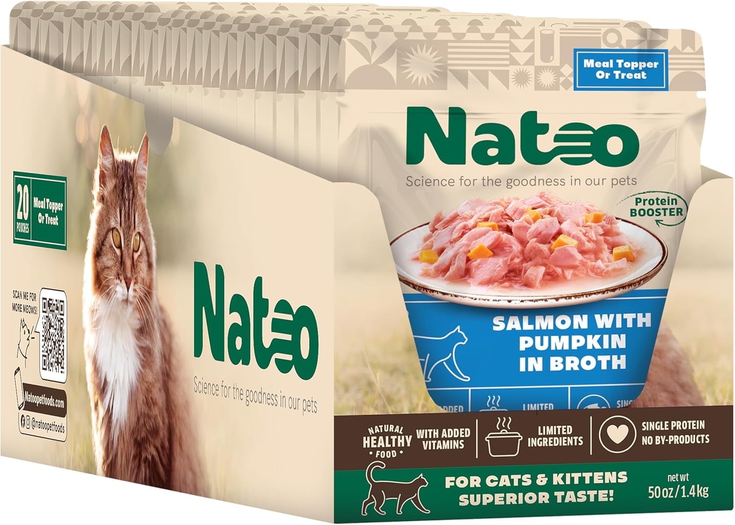 NATOO Cat Food Topper for Picky Eaters & Healthy Soft Cat Treat (Salmon ...