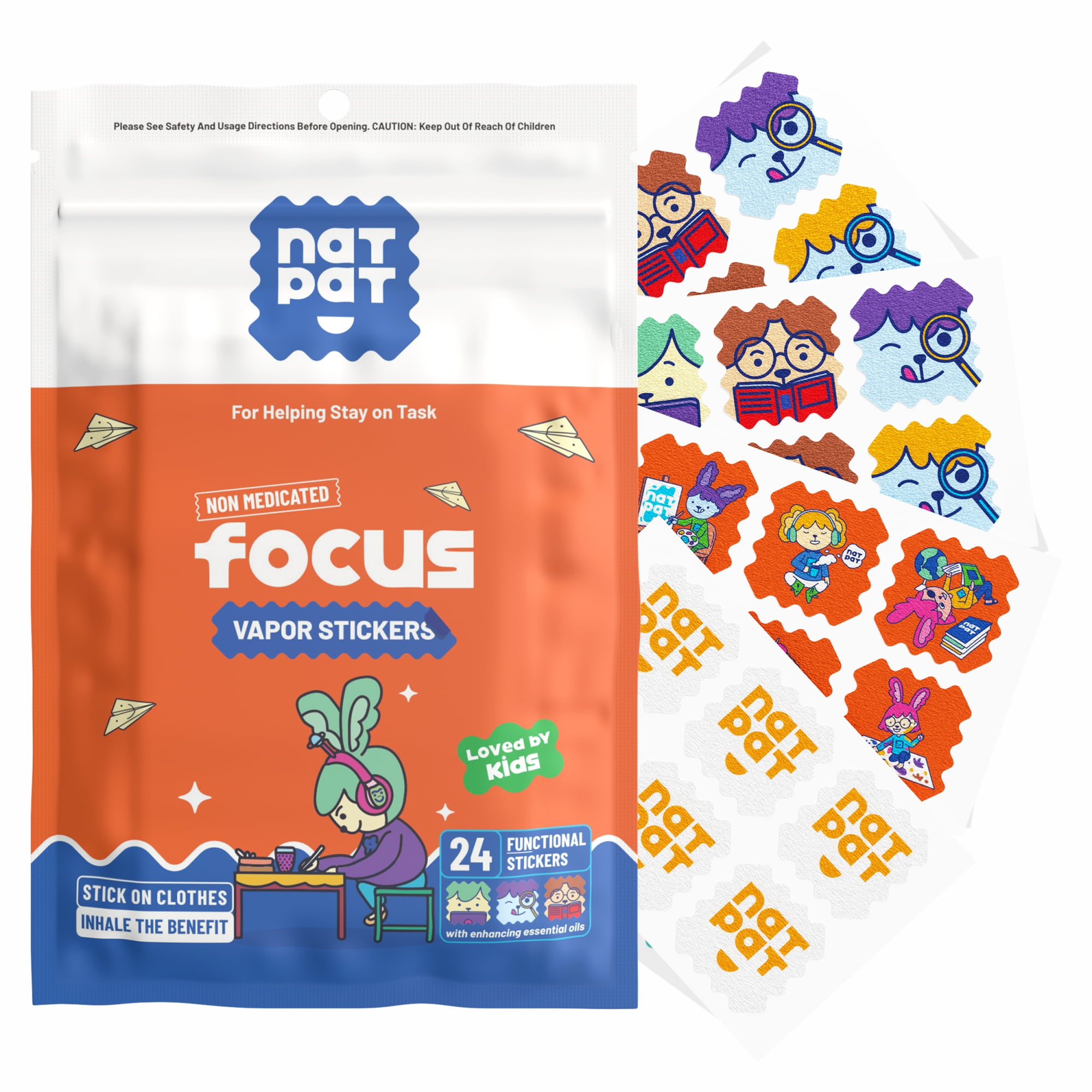 NATPAT FocusPatch Essential Oil Stickers for Kids, 24 Pack, Supports Attention and Concentration ...