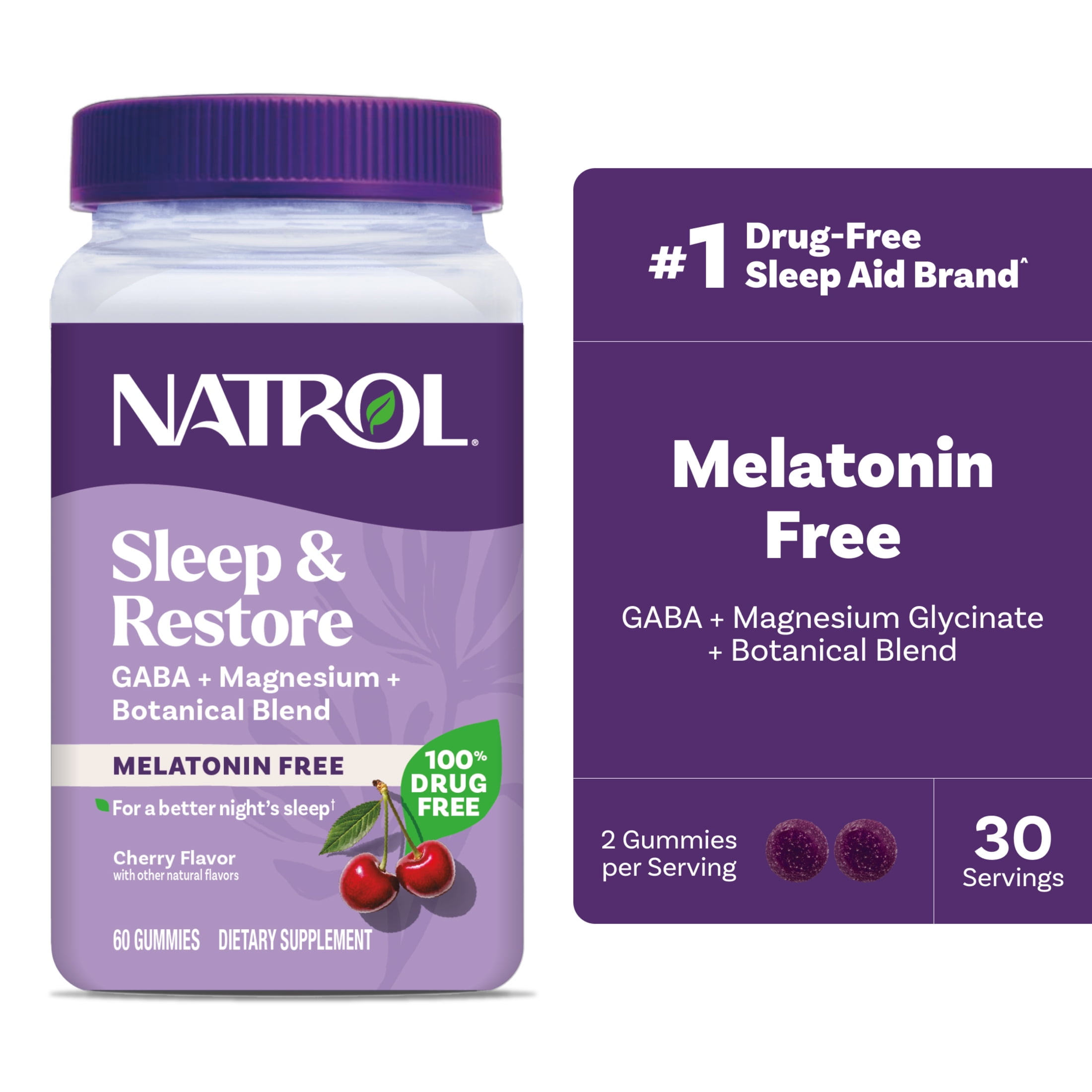 Natrol Sleep & Restore Gummies, GABA, Magnesium Glycinate, Botanical ...
