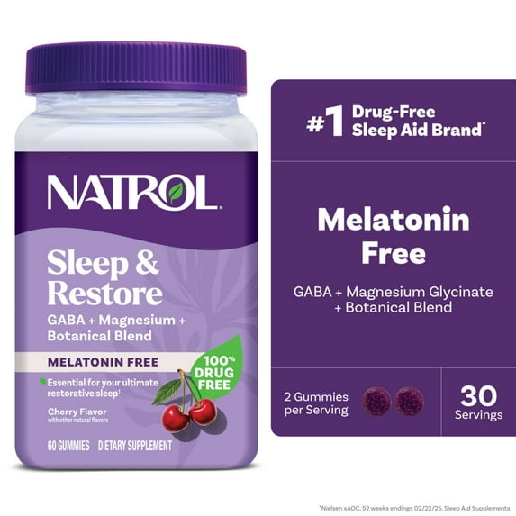 Natrol Sleep & Restore Gummies, Cherry Flavor, Magnesium Glycinate, 30 ...