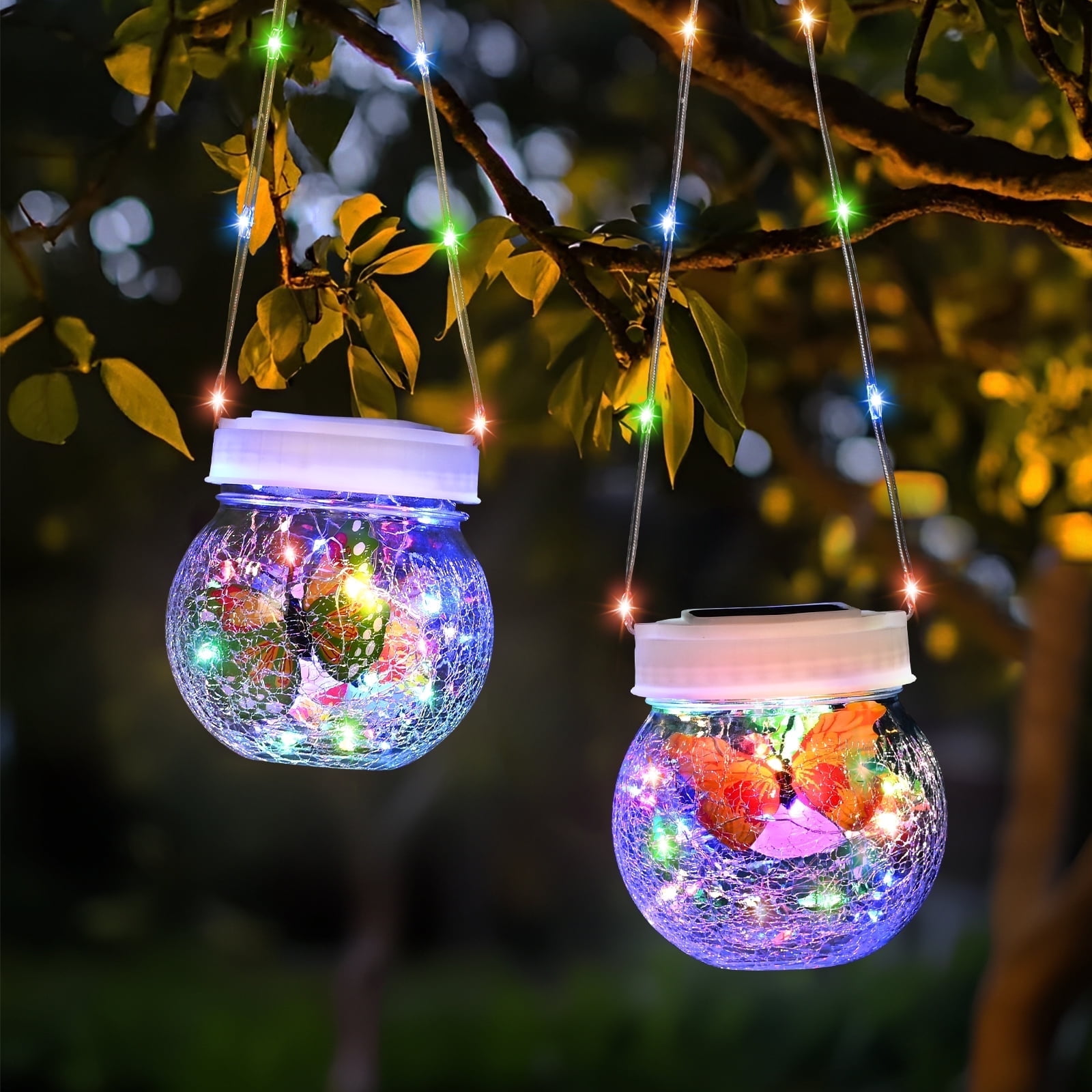 NATUBEAU 2 Pack Solar Lantern Lights with 30 LED Solar Lights Outdoor ...
