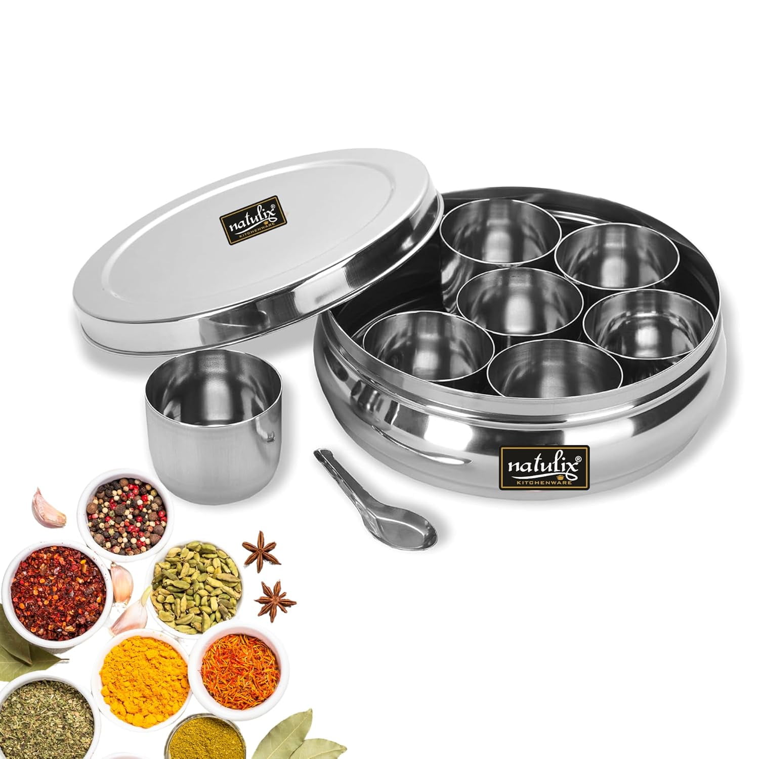 NATULIX Stainless Steel Belly Masala Container Masala box for Kitchen ...