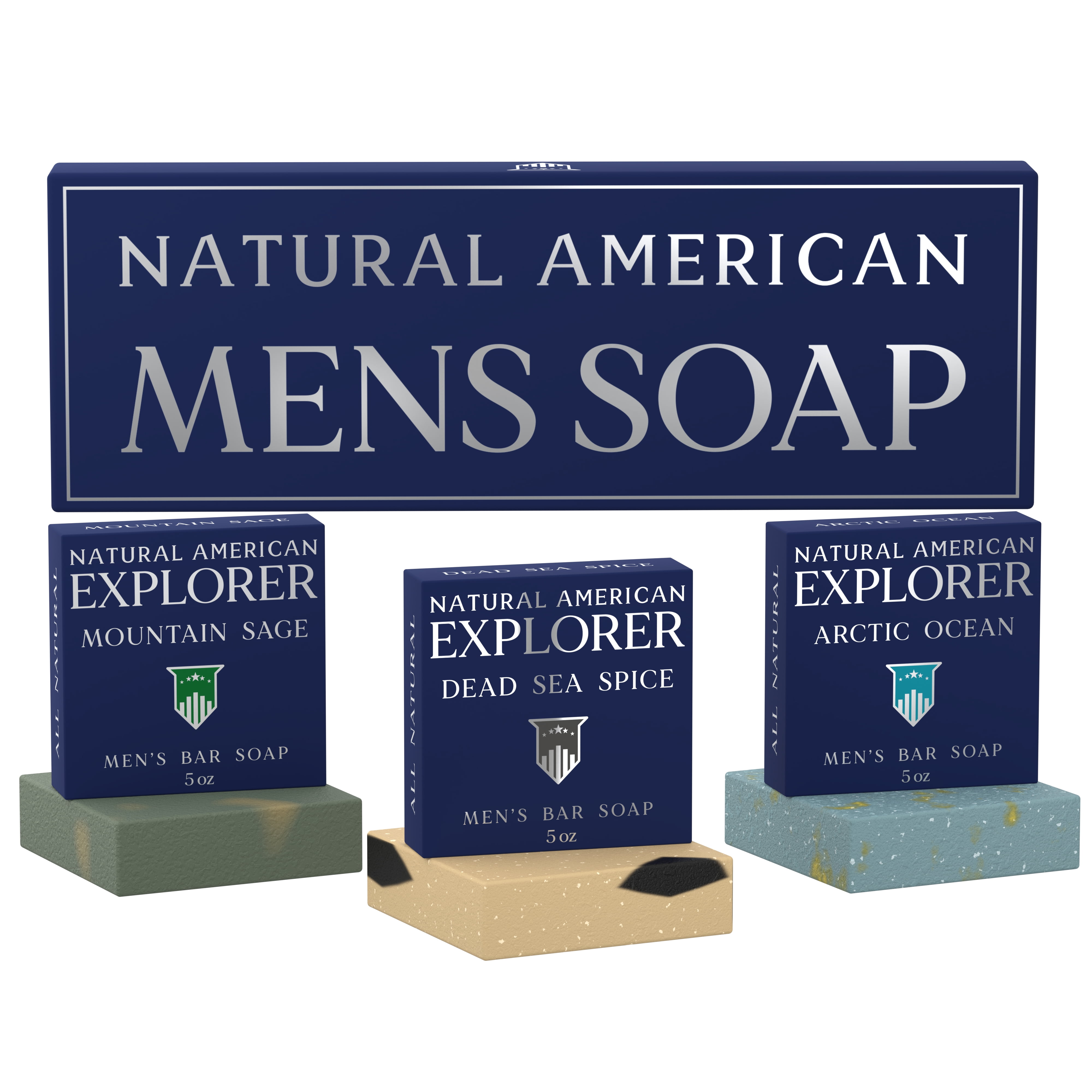 NATURAL AMERICAN EXPLORER Men’s Bar Soap, Essential Oils, 3 Pack, 5 oz ...