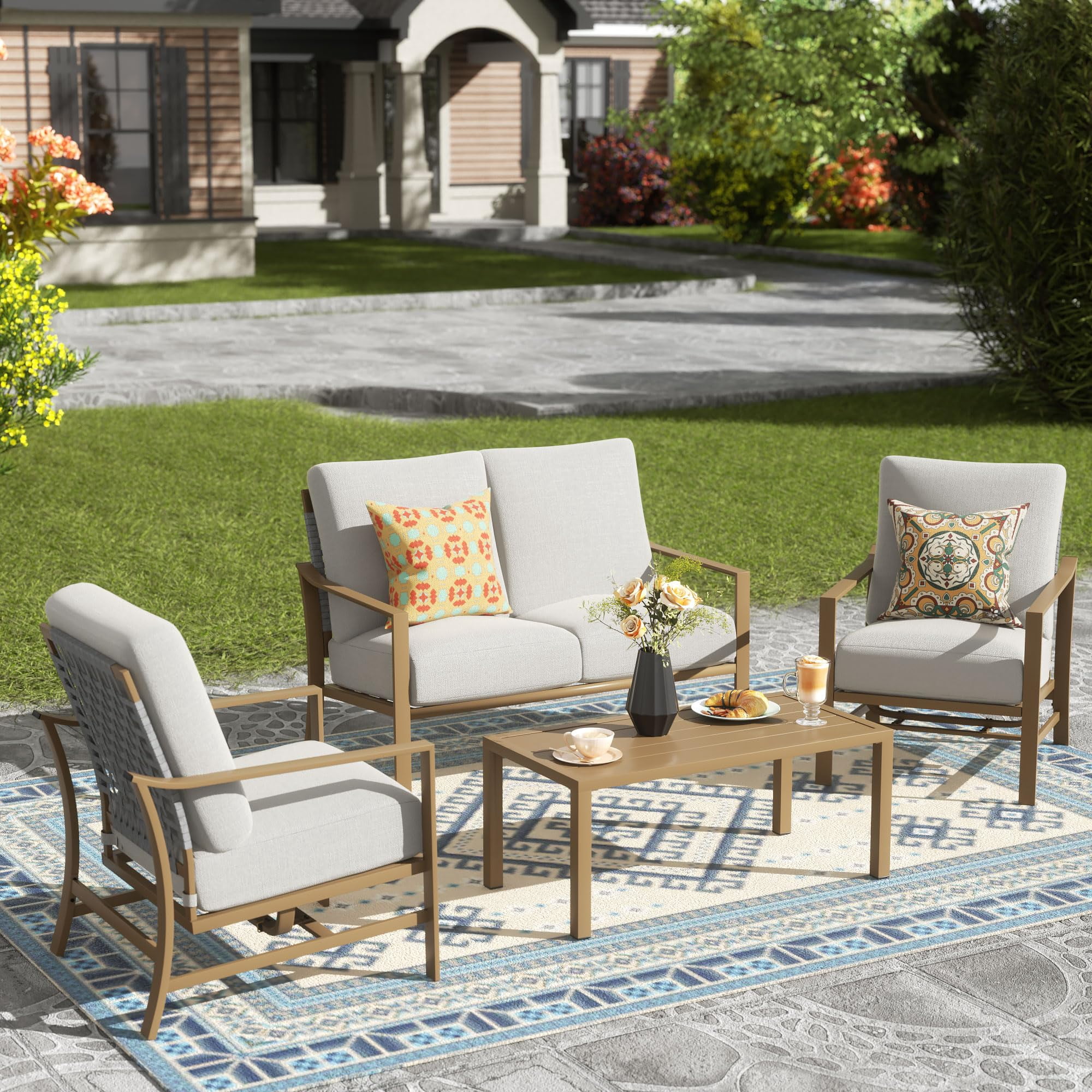 NATURAL EXPRESSIONS 4 Pieces Patio Furniture Sets,Modern Metal Outdoor ...