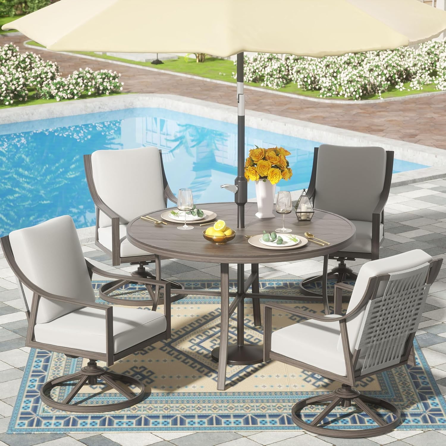 NATURAL EXPRESSIONS 5-Piece Outdoor Patio Dining Set, 4pcs Patio Swivel ...